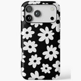 Daisy Flower Pattern White Black Design iPhone Case 11 to 17 Pro Max ...