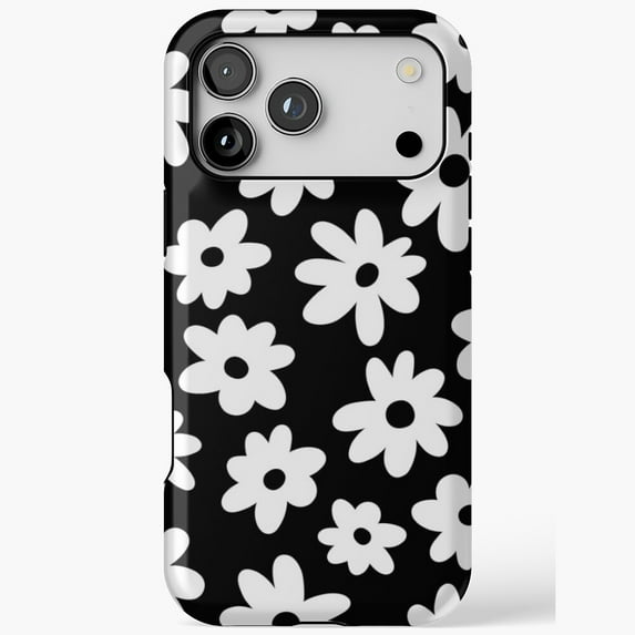 Daisy Flower Pattern White Black Design iPhone Case 11 to 17 Pro Max ...