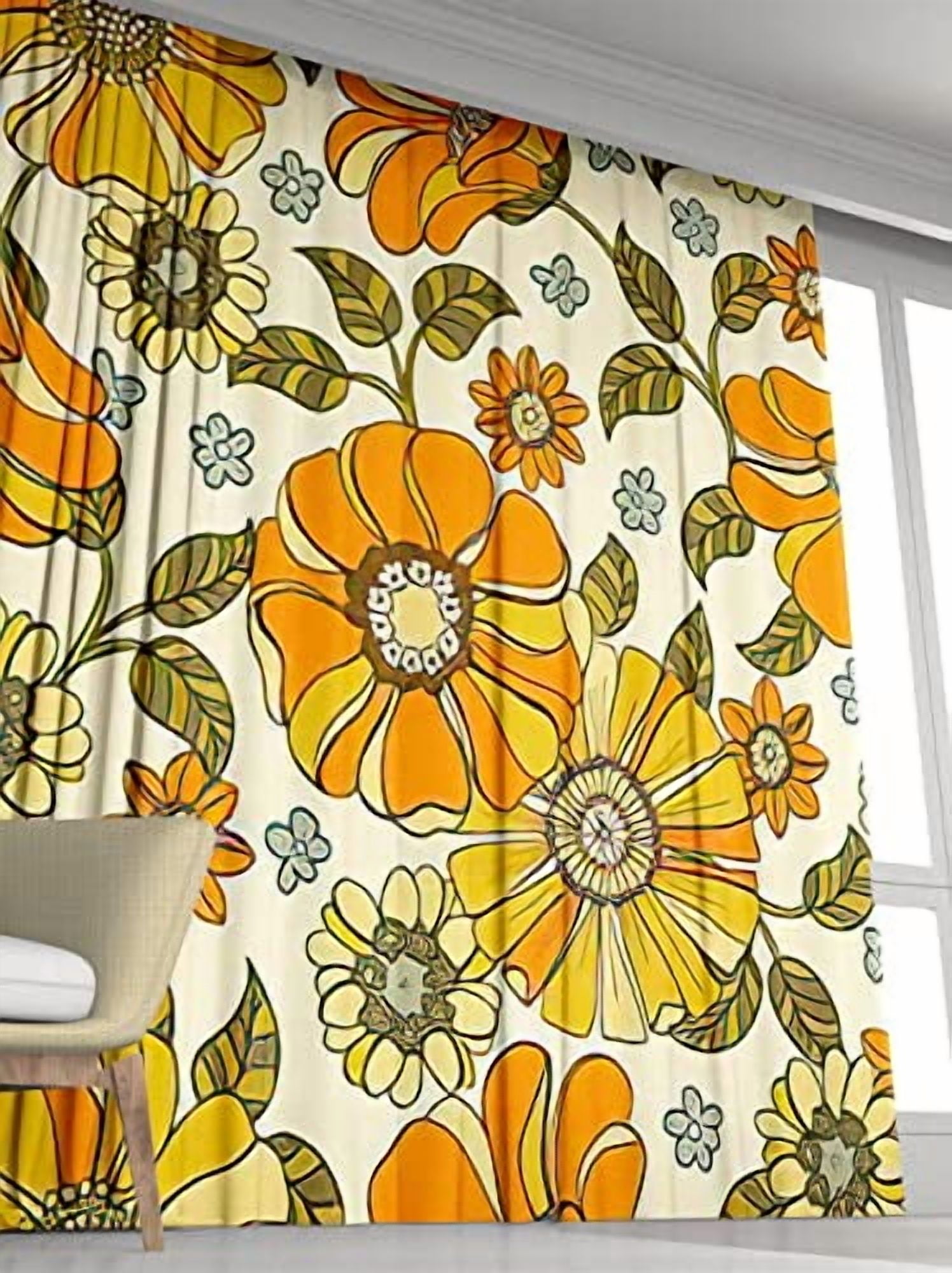 Daisy Flower Pattern Window Drapes Curtain Colorful Large Floral Retro ...