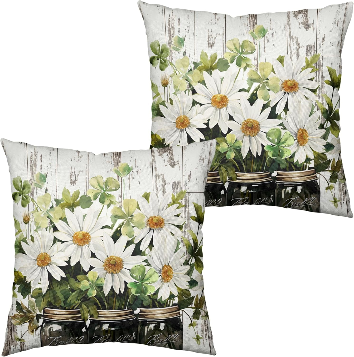 Daisy Flower Pillow Covers 18x18 Spring Vase Throw Pillow Covers Retro Wooden Style Pillow Case ...