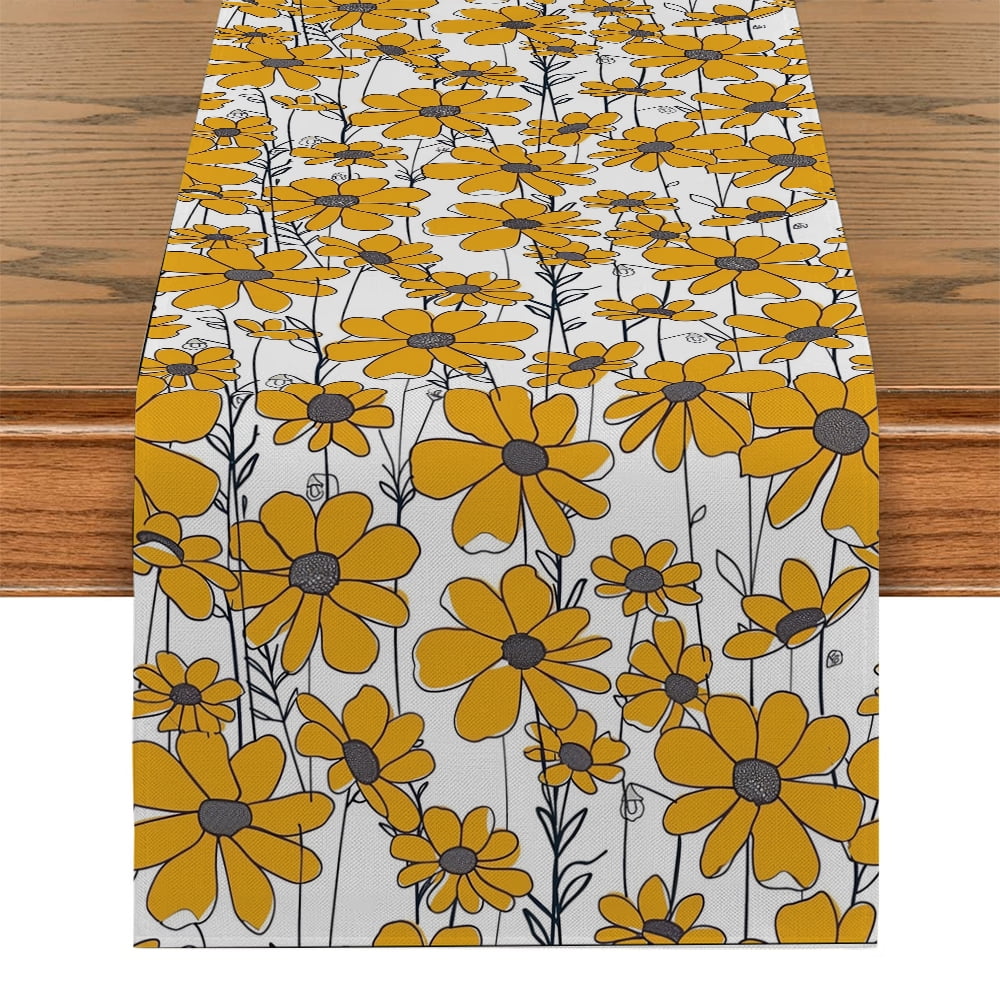 Daisy Flower Plant Table Runners Dresser Table r Farmhouse Dining Table Runner Holiday Party ...