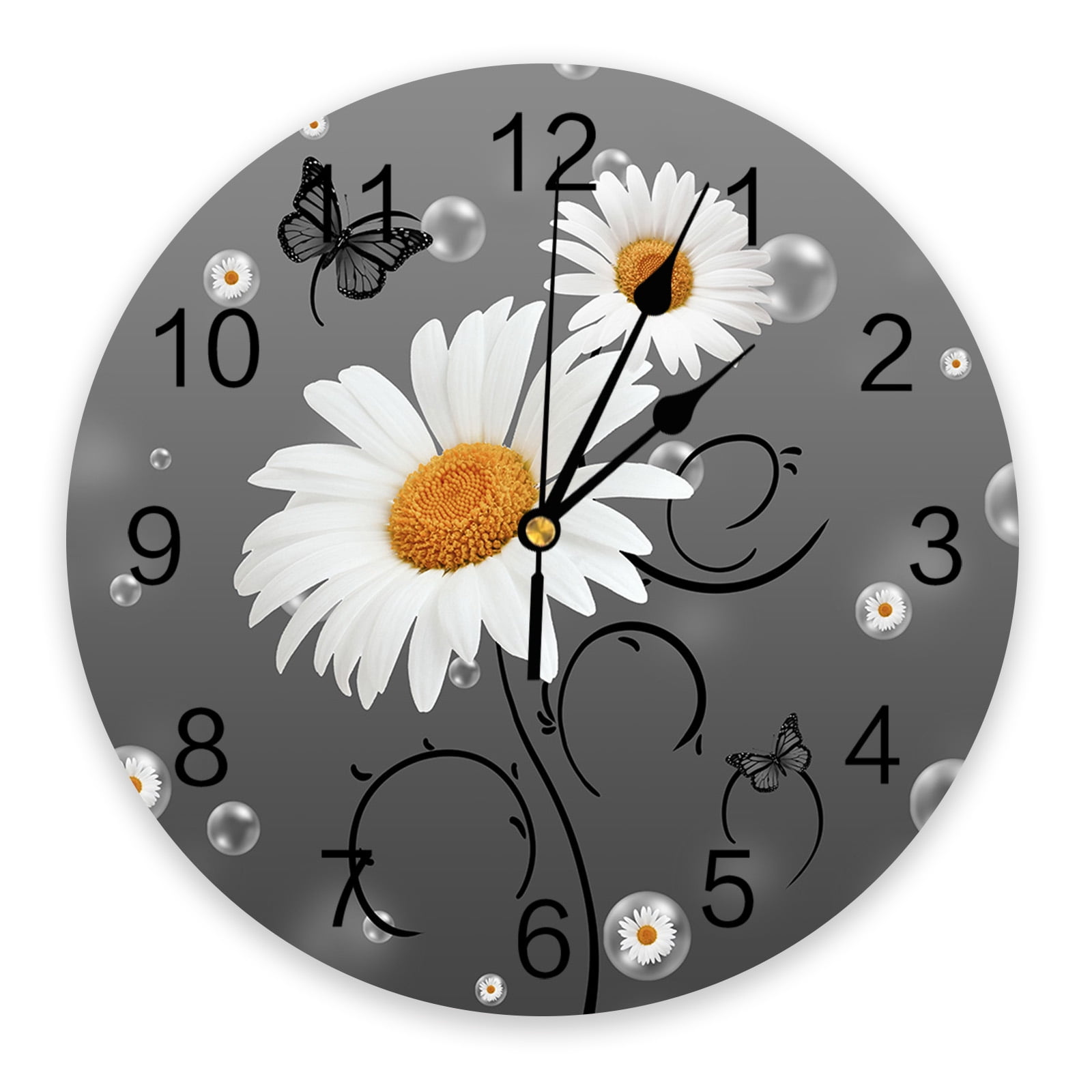 Daisy Flower Plant Yellow Round Wall Clock Creative Home r Living Room ...
