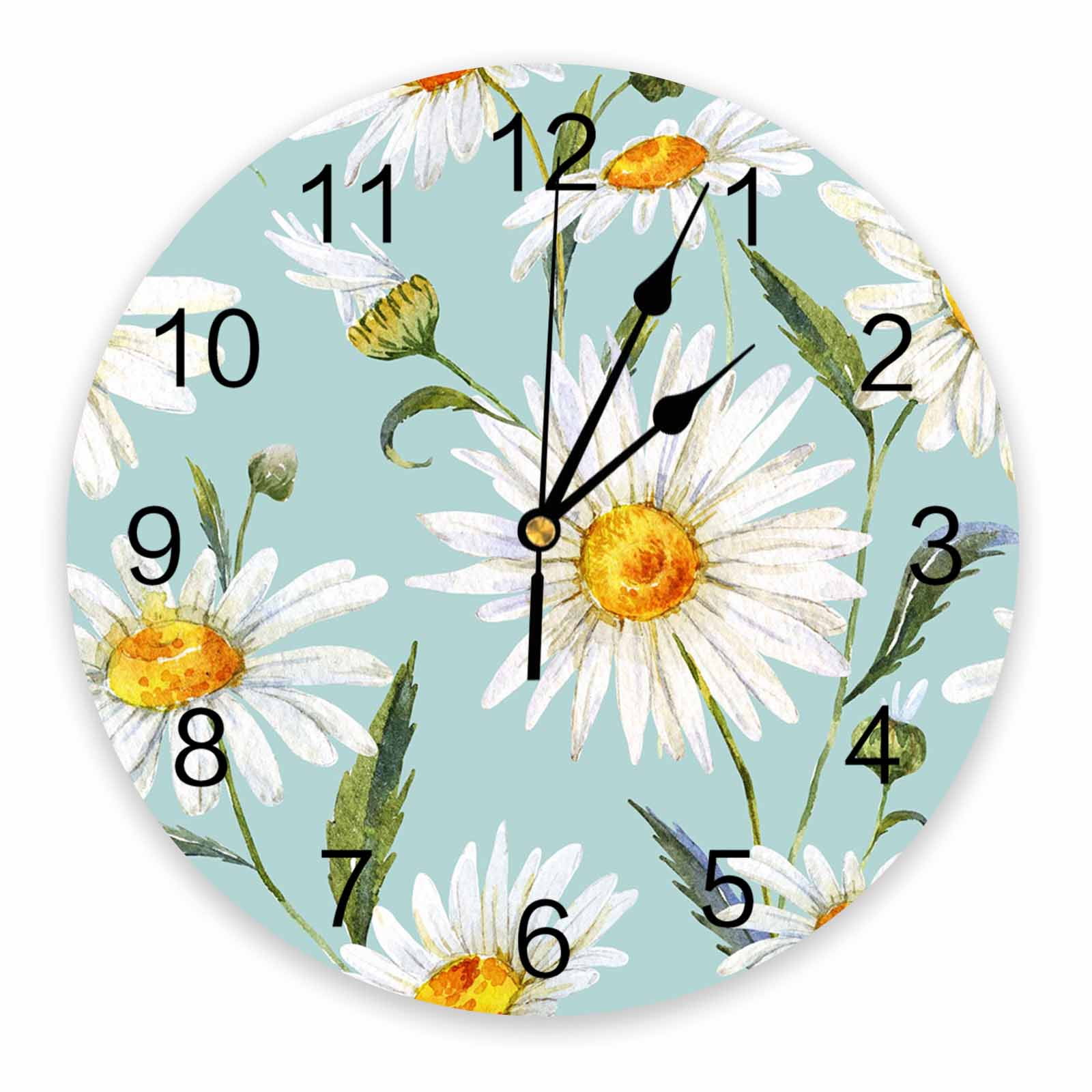 Daisy Flower Plant Yellow Round Wall Clock Creative Home r Living Room ...