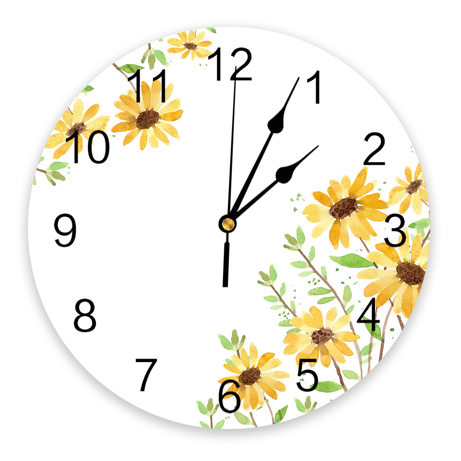 Daisy Flower Plant Yellow Round Wall Clock Creative Home r Living Room ...