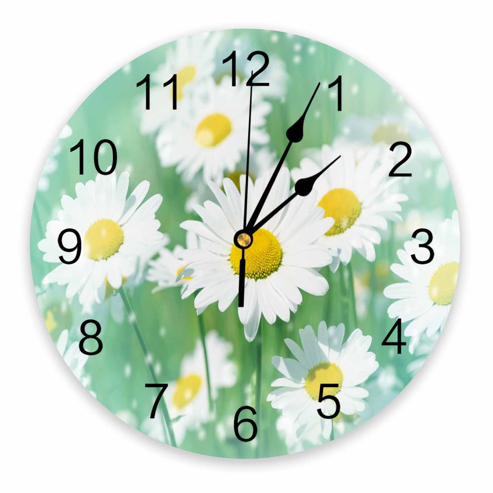 Daisy Flower Plant Yellow Round Wall Clock Creative Home r Living Room ...
