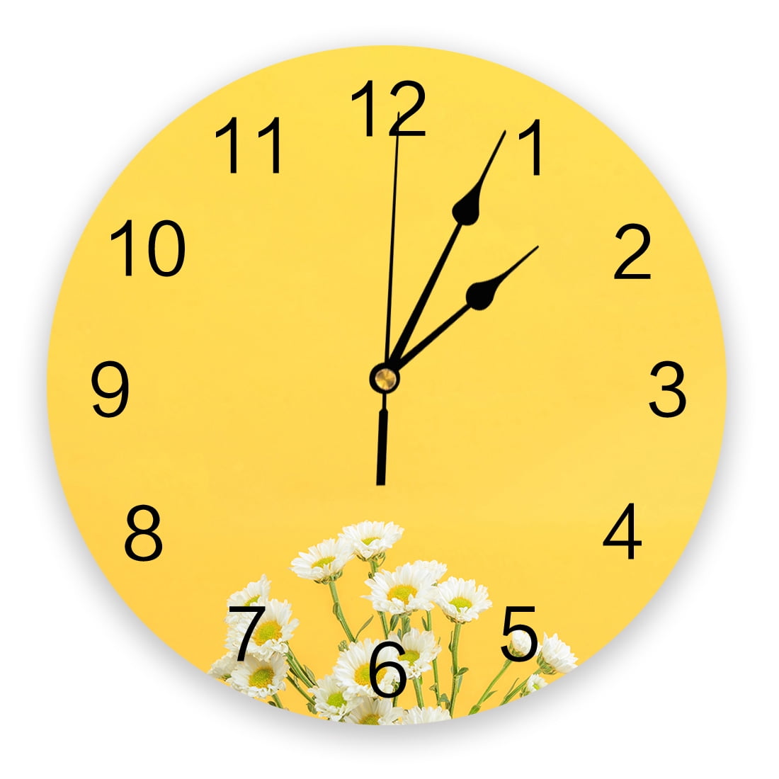Daisy Flower Plant Yellow Round Wall Clock Creative Home r Living Room ...