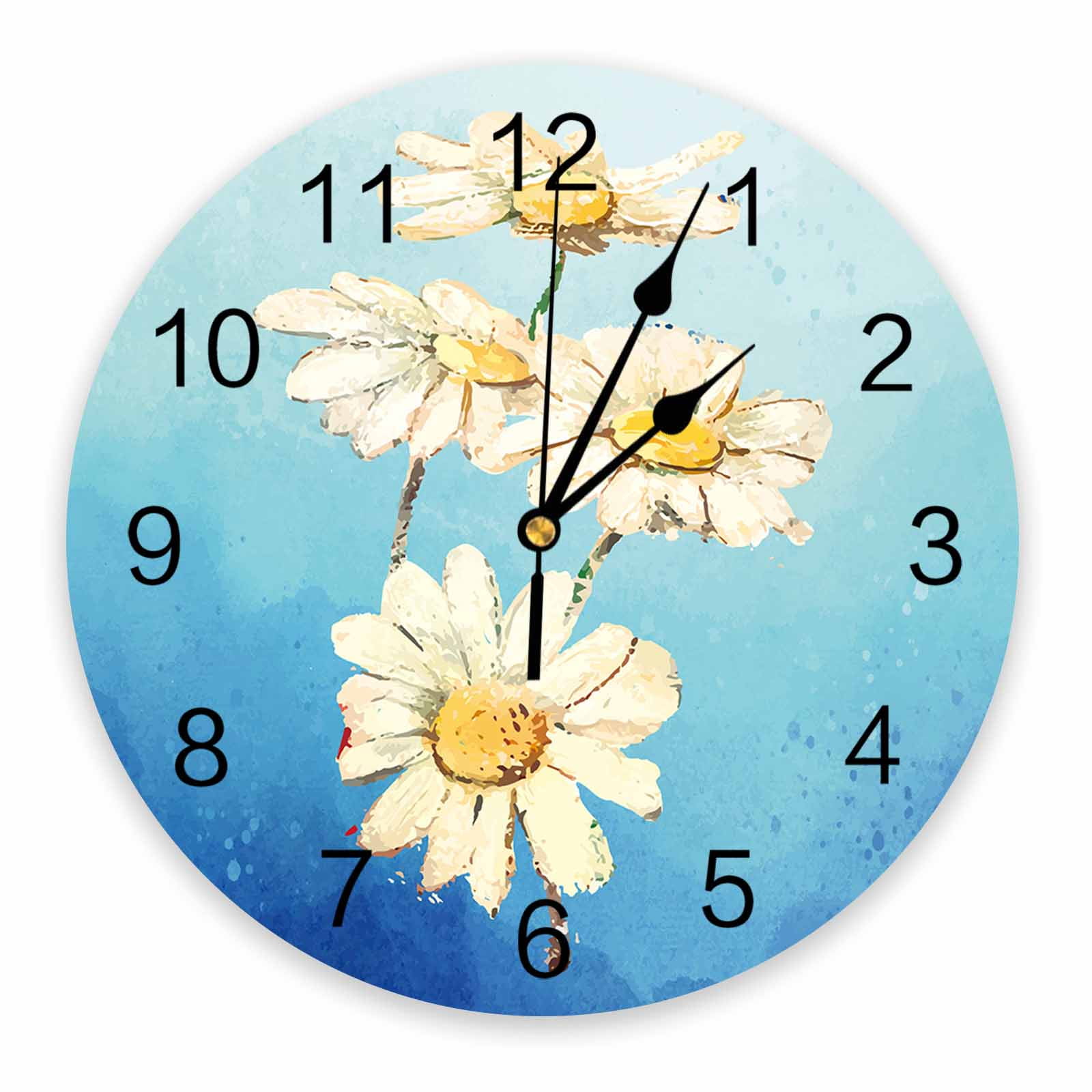 Daisy Flower Plant Yellow Round Wall Clock Creative Home r Living Room ...
