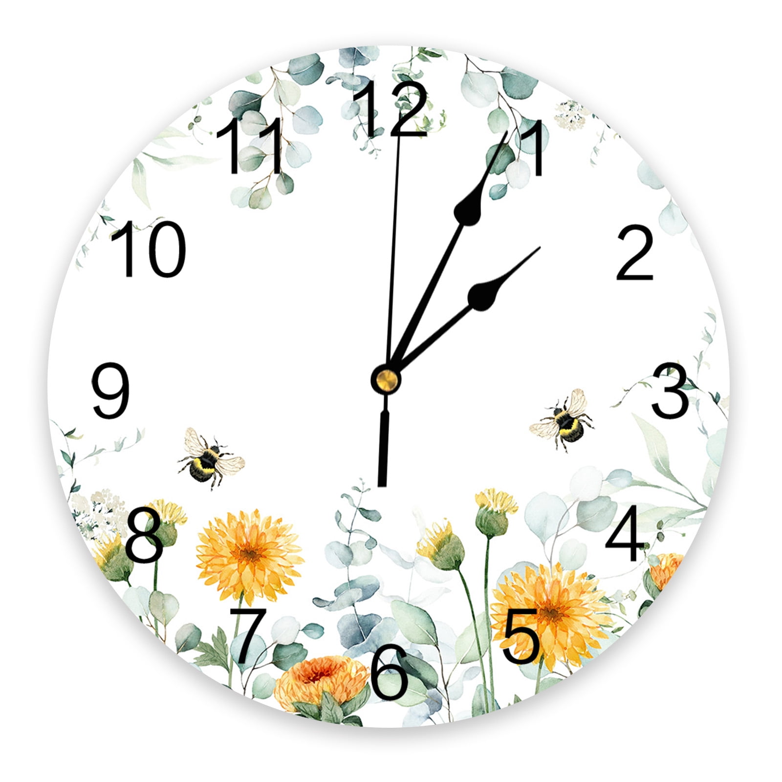 Daisy Flower Plant Yellow Round Wall Clock Creative Home r Living Room ...