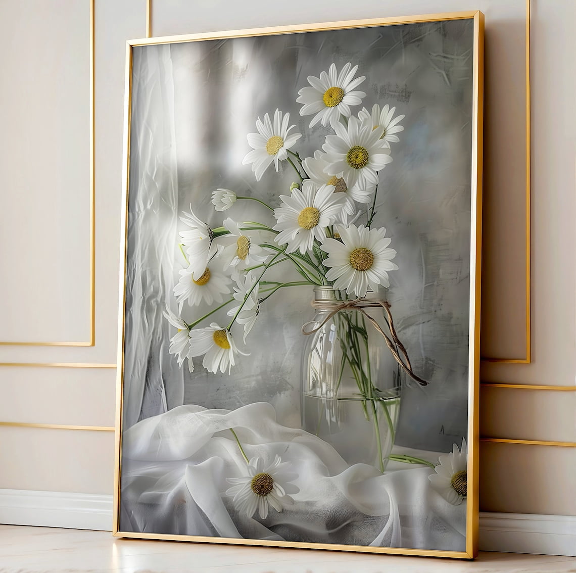 Daisy Flower Print Floral Wall Art Realistic Daisies in Vase Kitchen ...