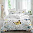 Daisy Flower Queen Size 4 piece Duvet Cover Set, Blue Yellow Butterfly ...