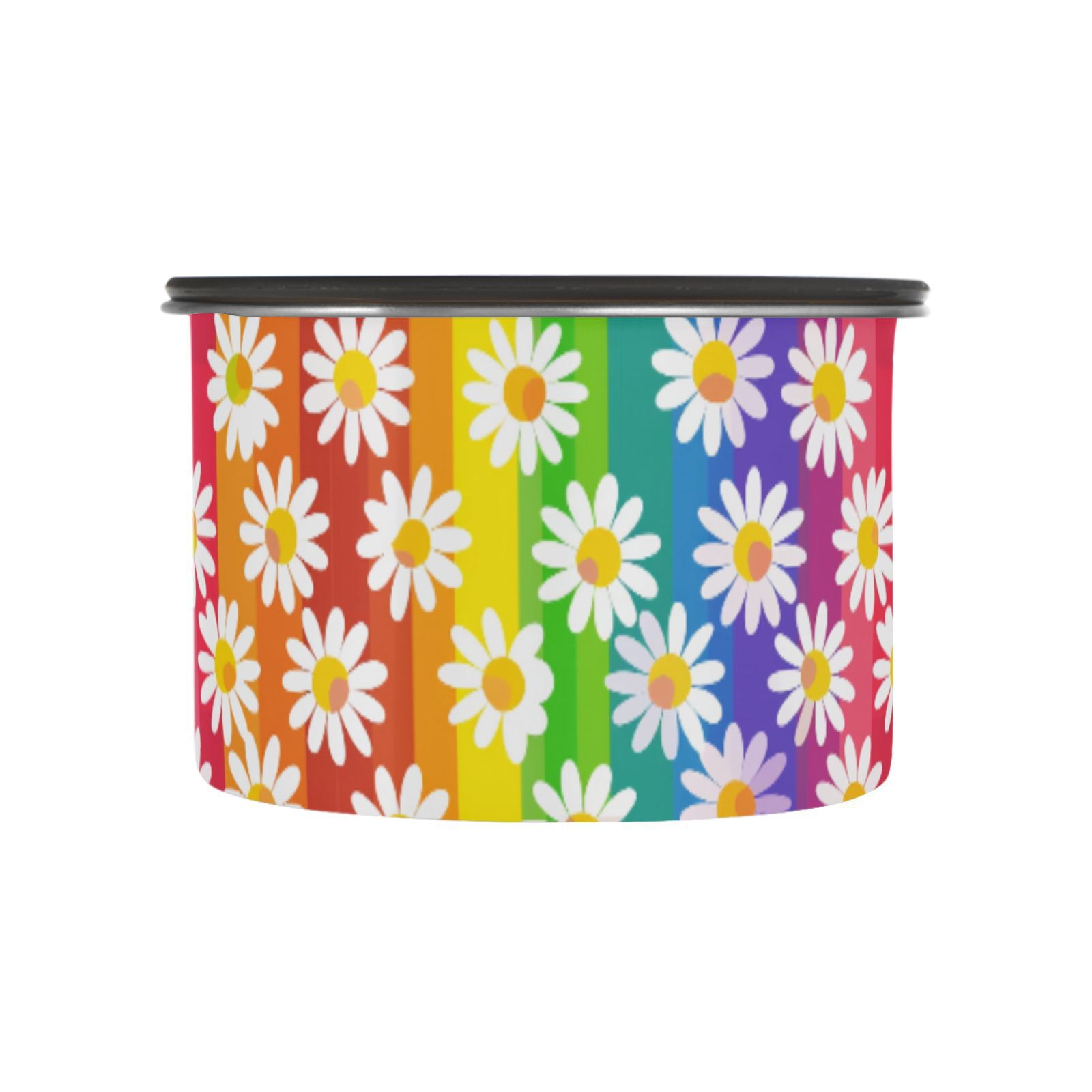Daisy Flower Rainbow Stripes Airtight Coffee Bean Canister 17oz Food ...