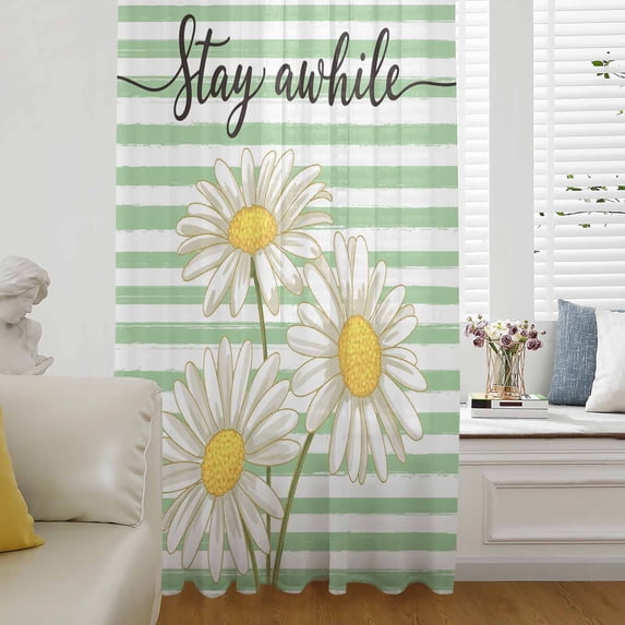 Daisy Flower Semi Sheer Curtains Drapes for Living Room,Bedroom,French ...