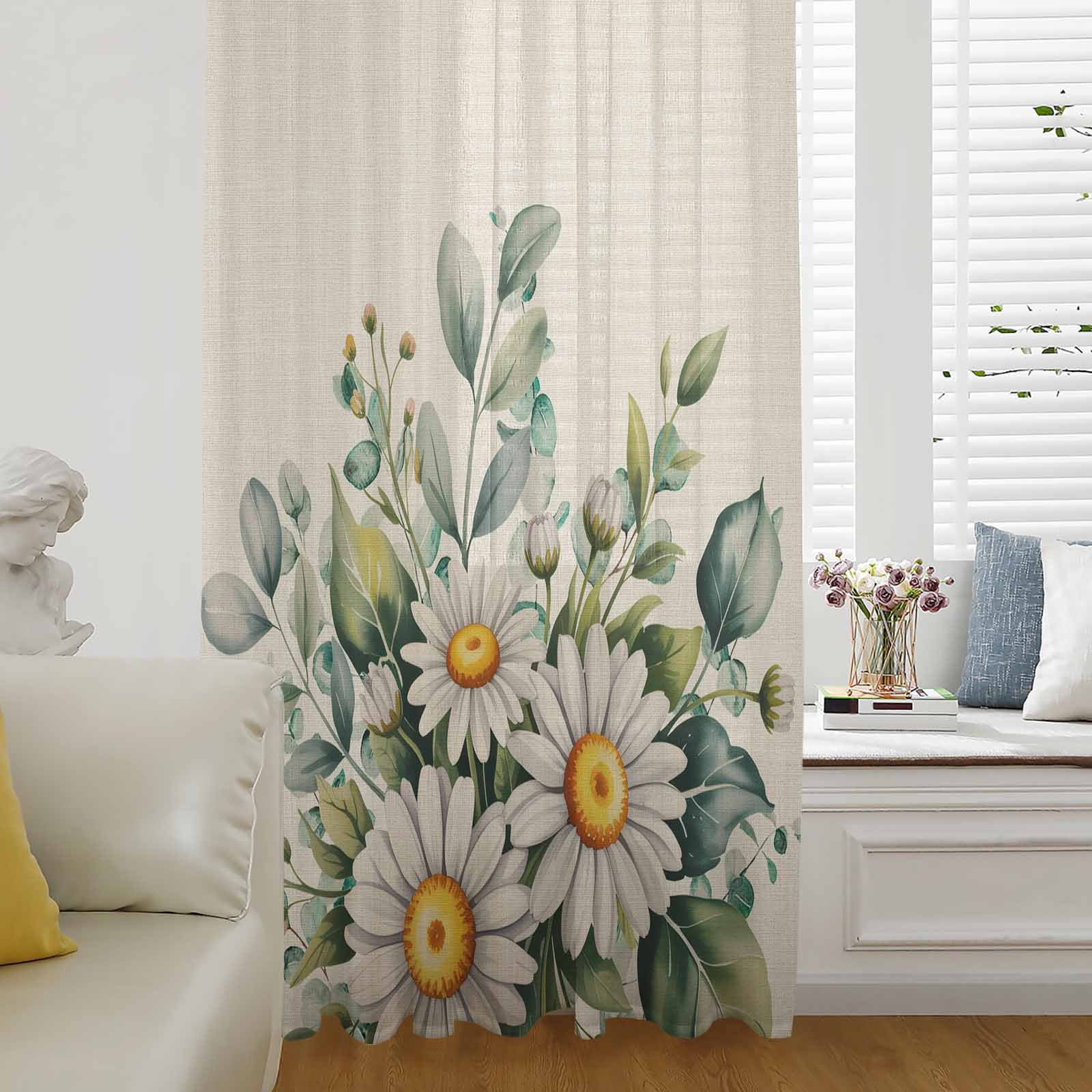 Daisy Flower Semi Sheer Curtains Drapes for Living Room, Bedroom ...