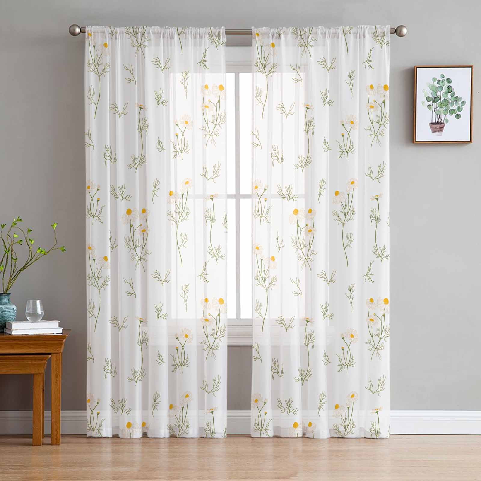 Daisy Flower Sheer Curtain for Living Room Bedroom Voile Drape Kitchen ...