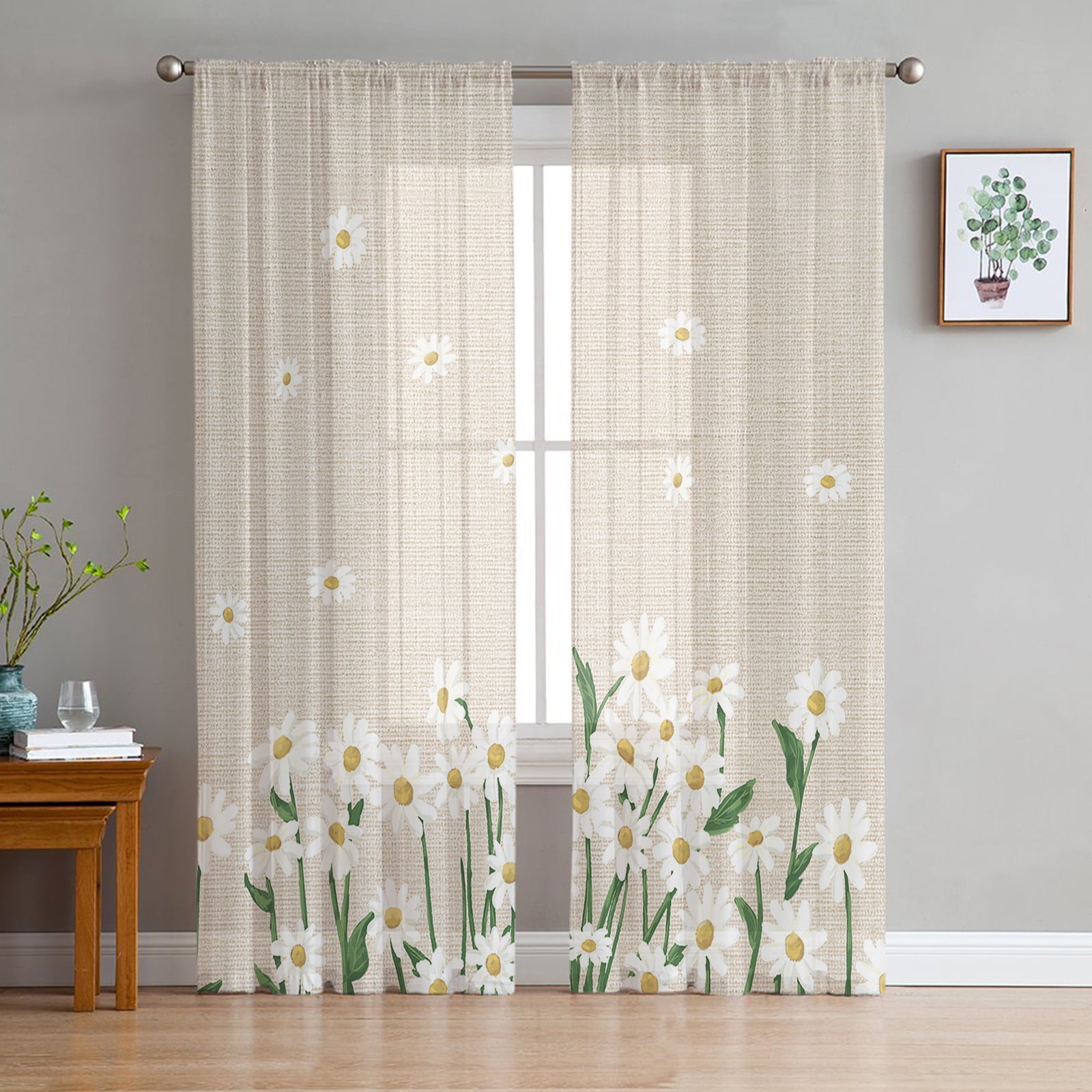 Daisy Flower Sheer Curtain for Living Room Bedroom Voile Drape Kitchen ...