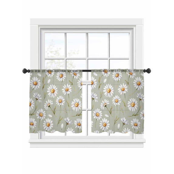 Daisy Flower Sheer Curtains 2 Panels Set Watercolor Leaf Sheer Window ...