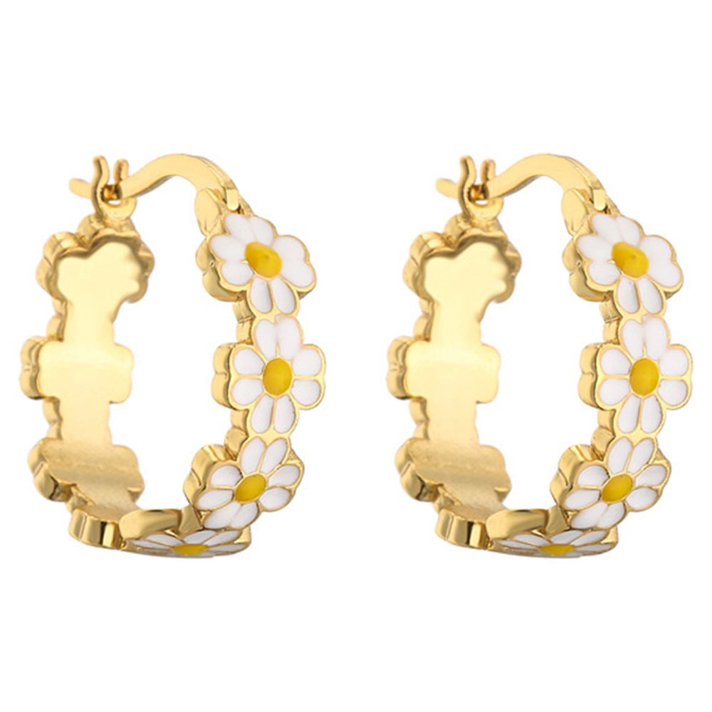 Daisy Flower Small Hoop Earrings for Women 18K Gold Plated Enamel Lucky ...