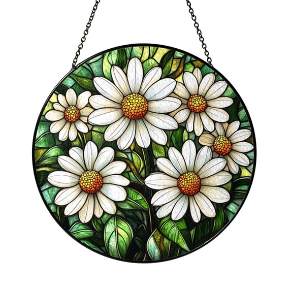 Daisy Flower Stained Glass Panel for Windows, Bright Floral Design ...