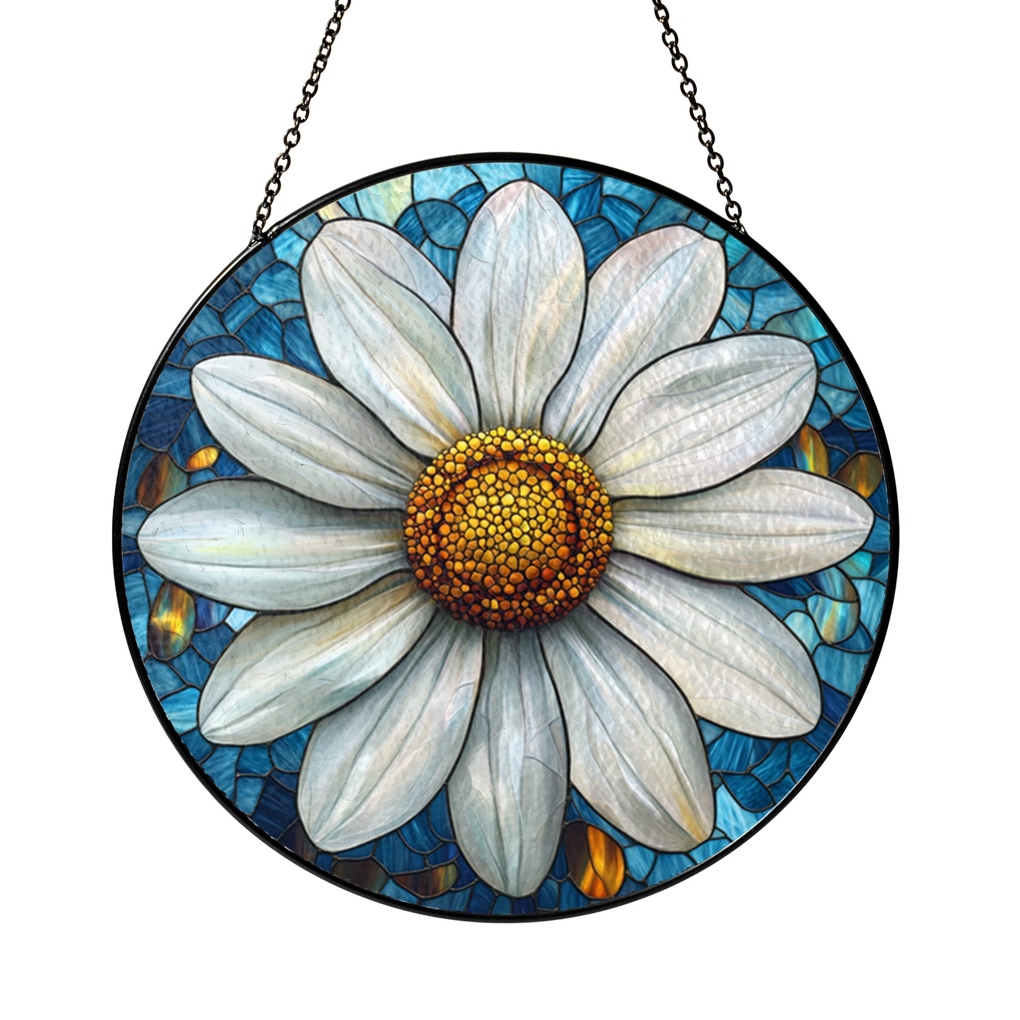 Daisy Flower Stained Glass Style Suncatcher, Radiant Window Hanging for ...