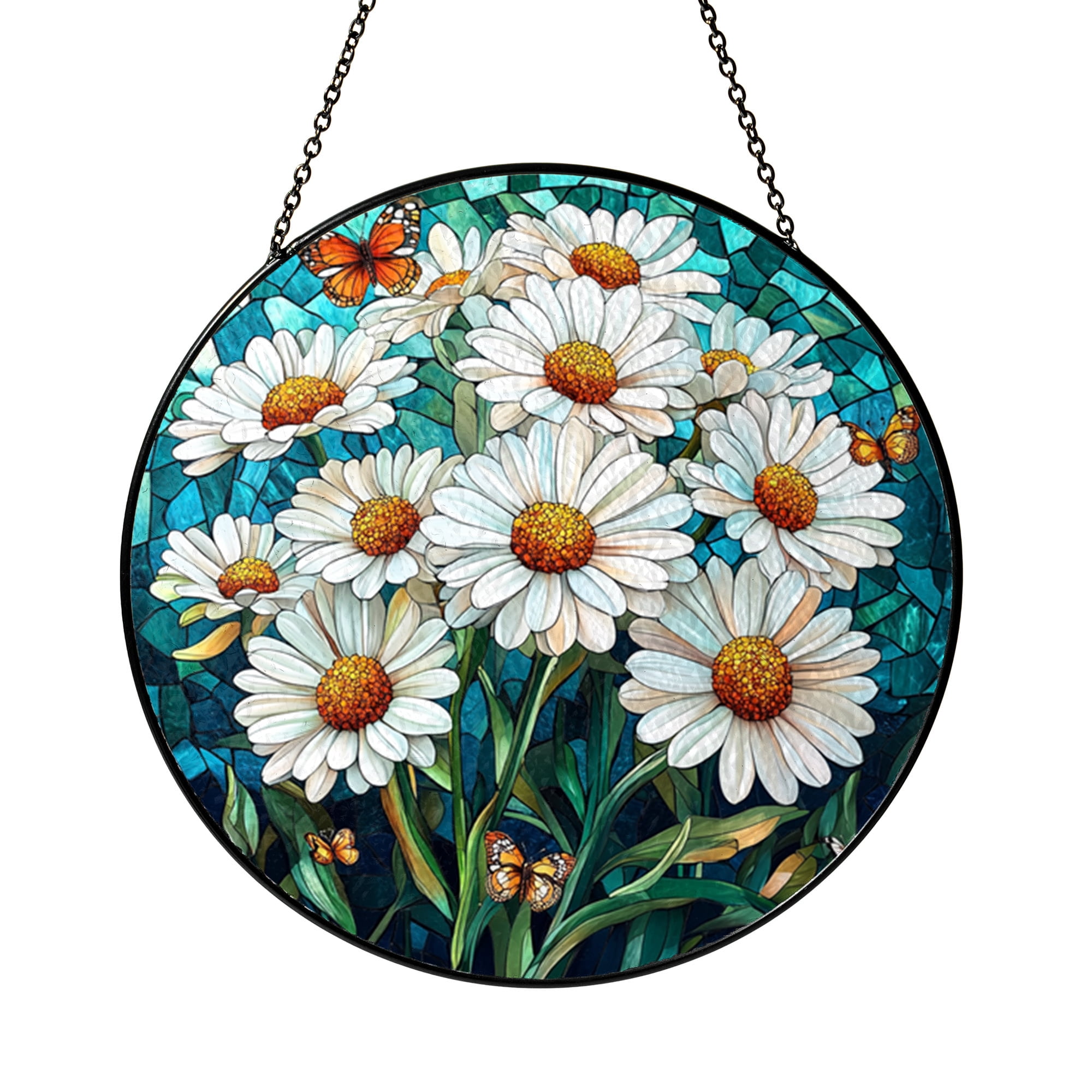 Daisy Flower Stained Glass Suncatcher Window Hanging White Daisy Floral ...
