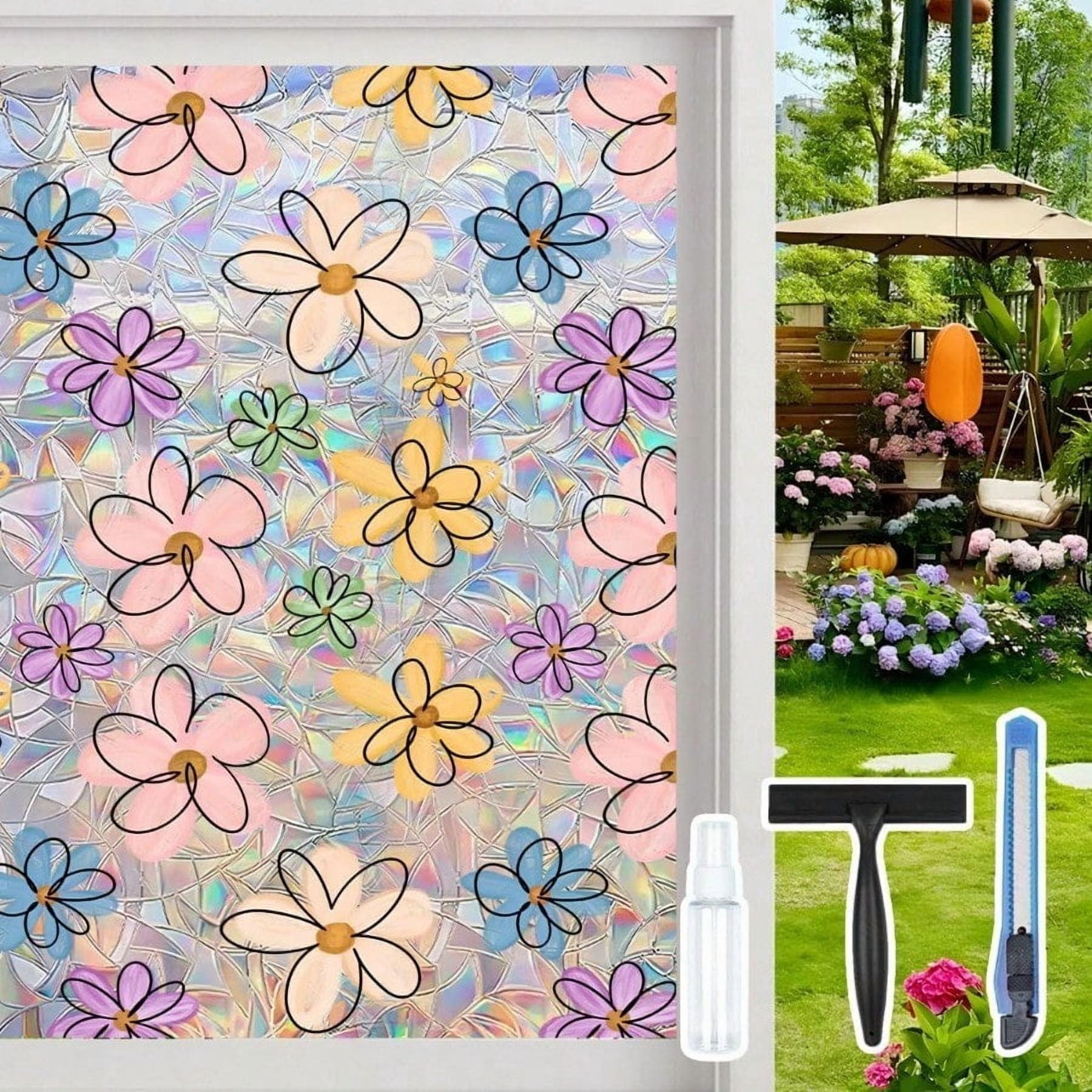 Daisy Flower Stained Glass Window Film Static Cling With Tools 35.4 X ...