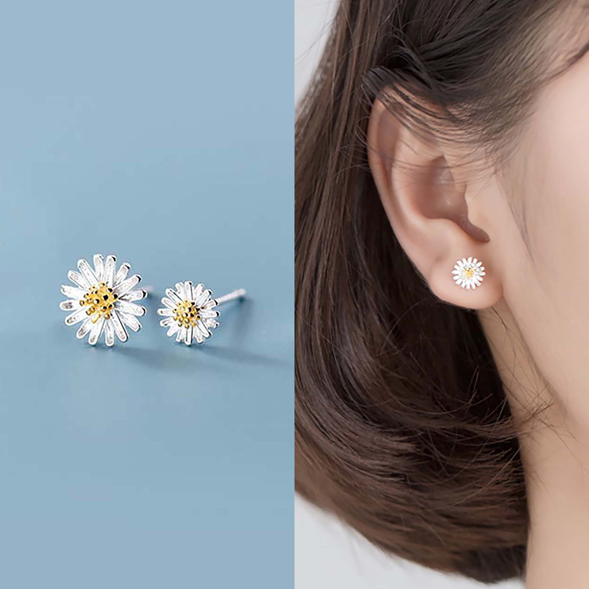 Daisy Flower Stud Earrings in Sterling Silver, Daisy Flower Earrings, Tiny Flower Earrings ...