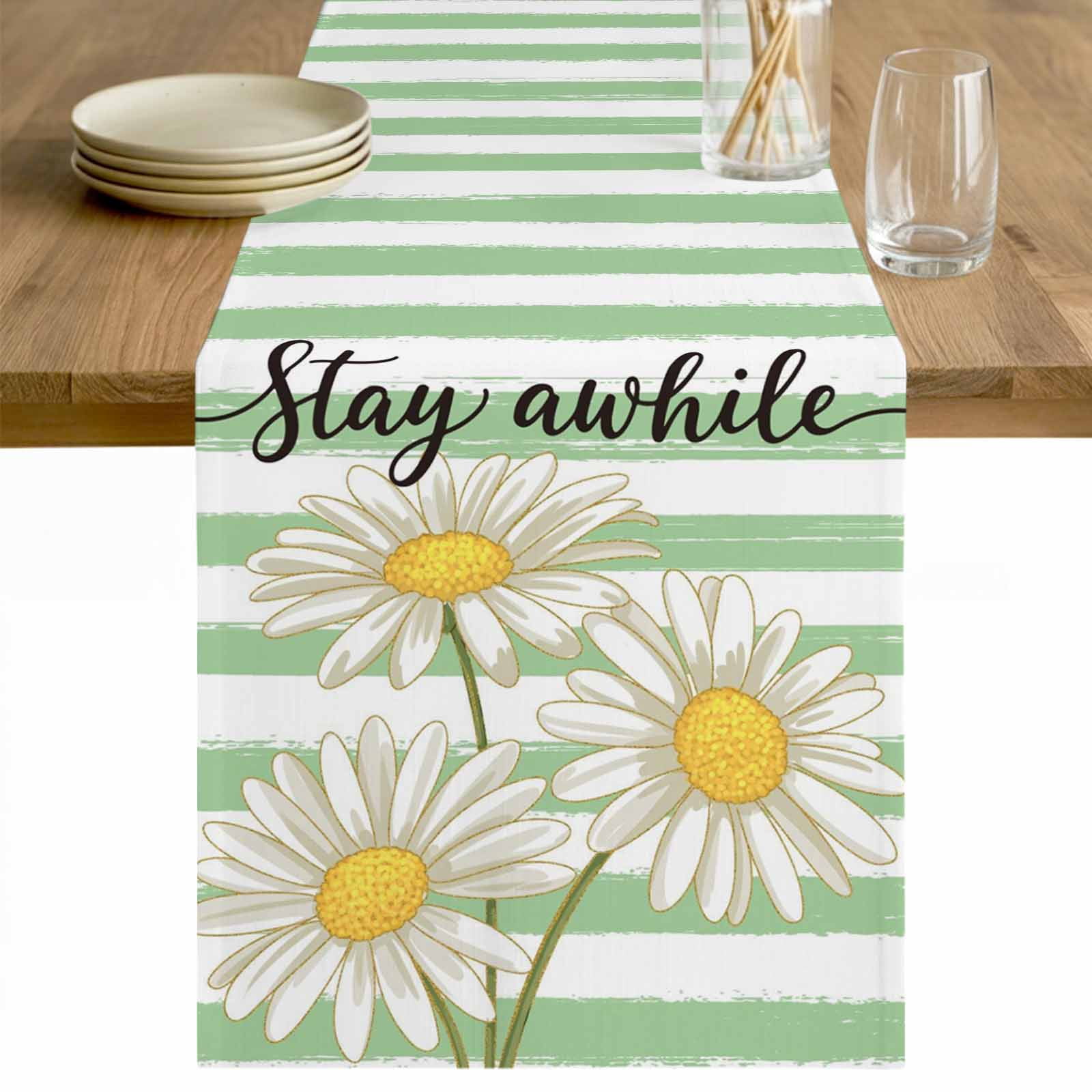 Daisy Flower Table Runner - 48 Inch Long Watercolor Farmhouse Country ...