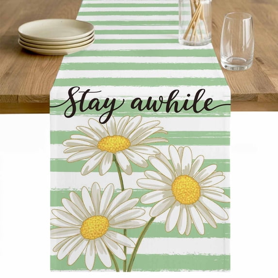 Daisy Flower Table Runner - 60 Inch Long Watercolor Farmhouse Country ...