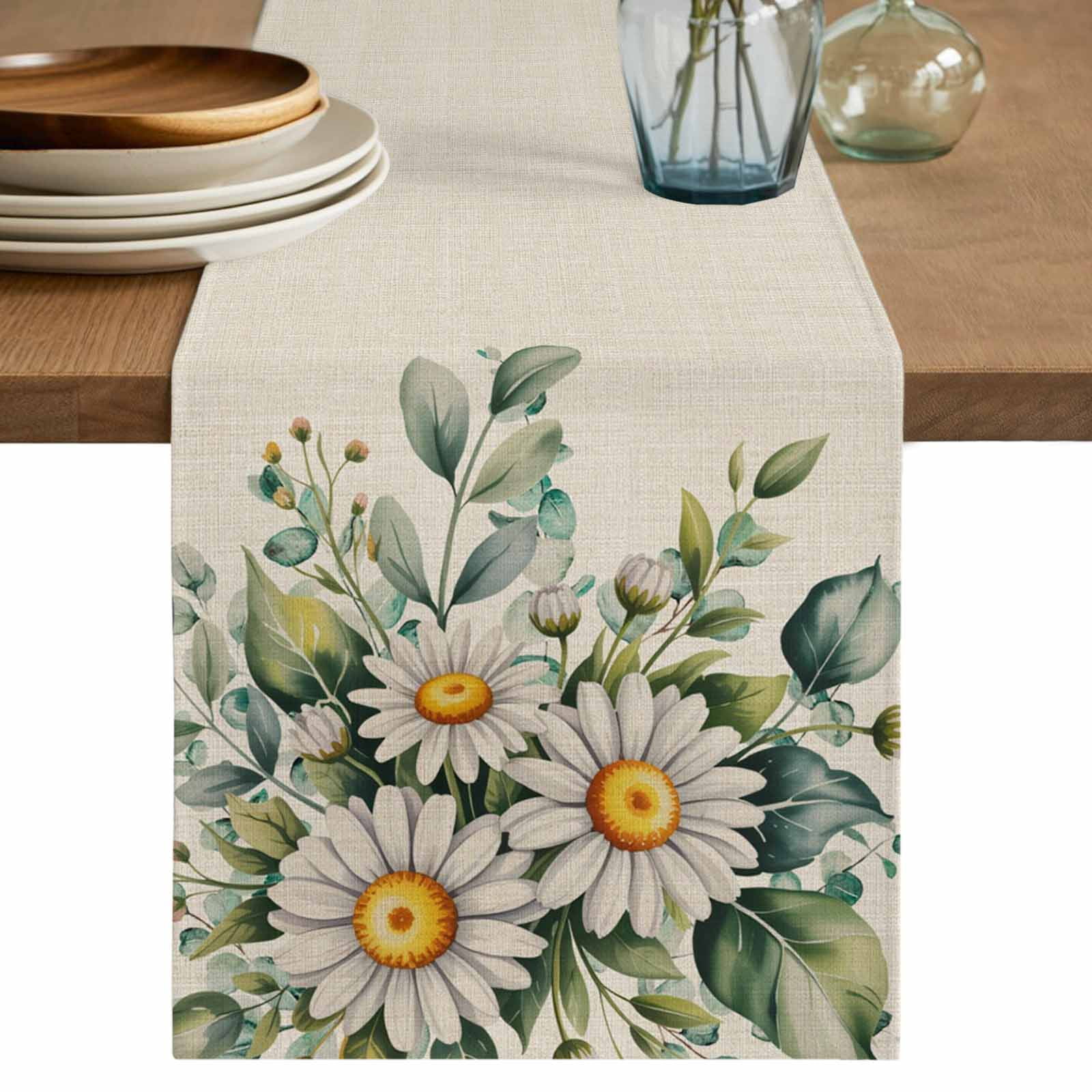Daisy Flower Table Runner 70 Inches, Vintage Farmhouse Rustic Floral ...