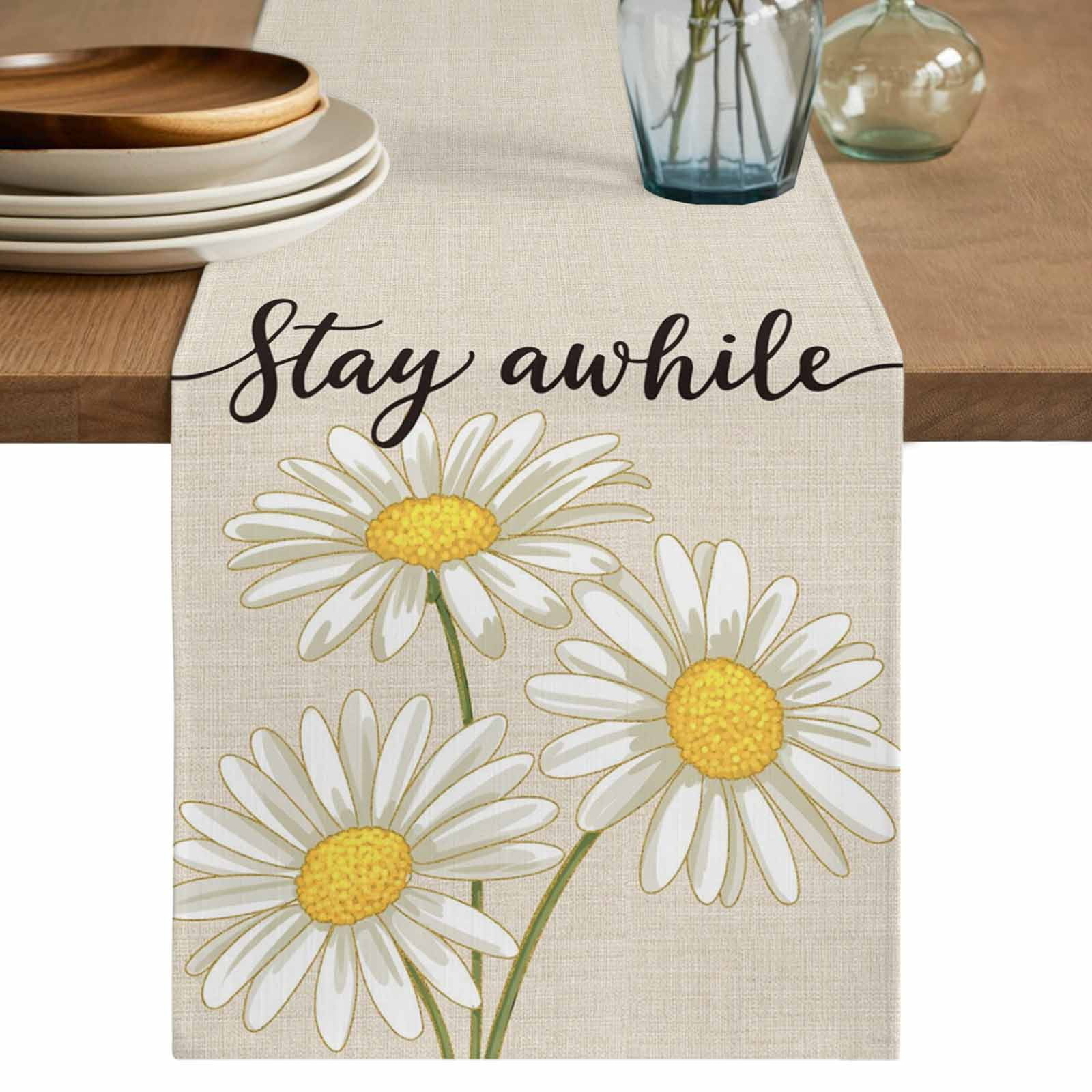 Daisy Flower Table Runner 72 Inches, Vintage Farmhouse Country Floral ...