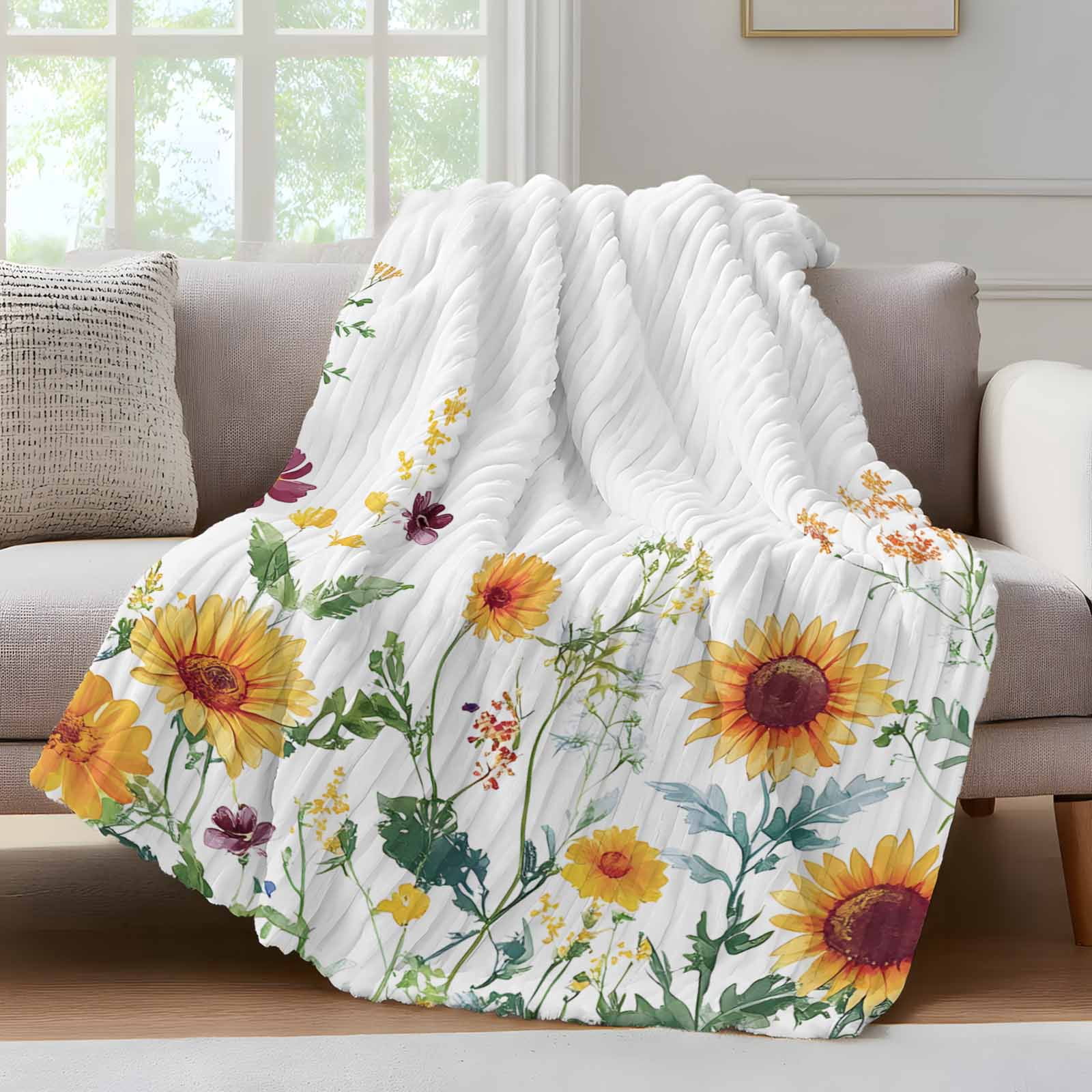 Daisy Flower Throw Blanket for Couch Wildflower Leaf Plant Retro Soft ...