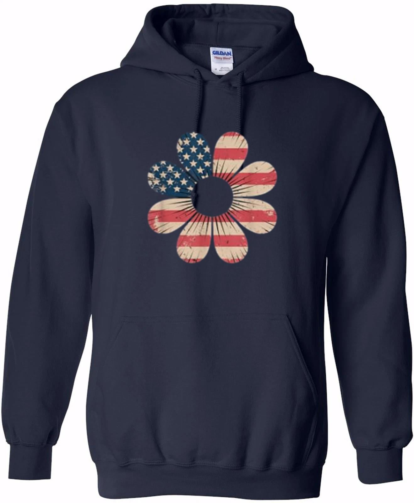 Daisy Flower USA Flag Patriotic Floral American Style Graphic Hoodie ...