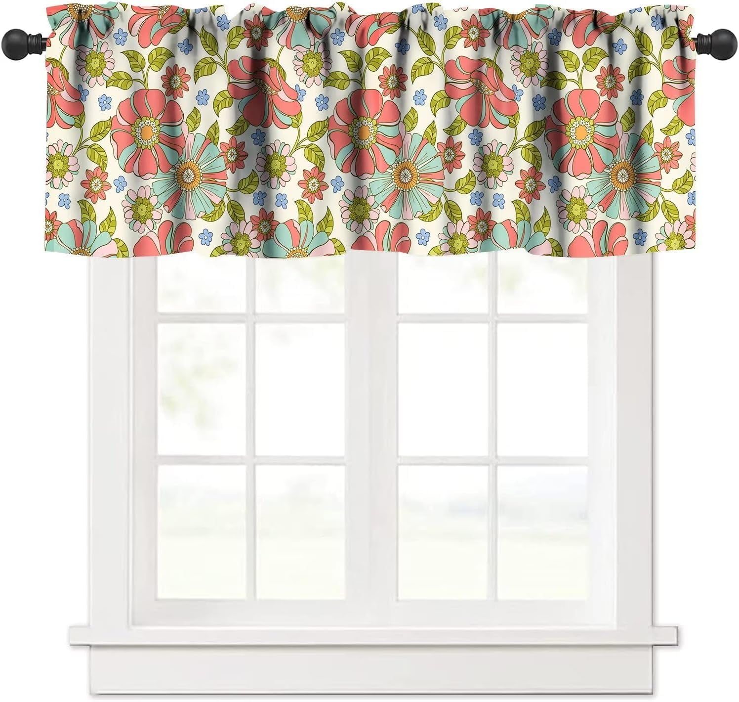 Daisy Flower Valances Curtains Colorful Large Floral Retro 70S Style ...