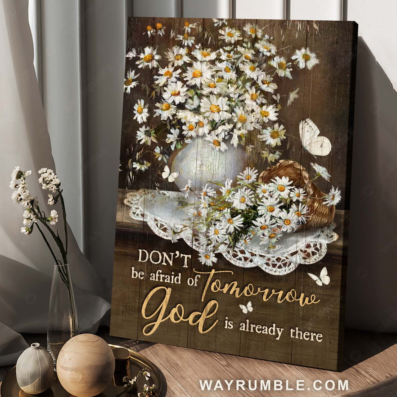 Daisy Flower Vase, White Butterfly, Vintage Art, God Is Already There ...