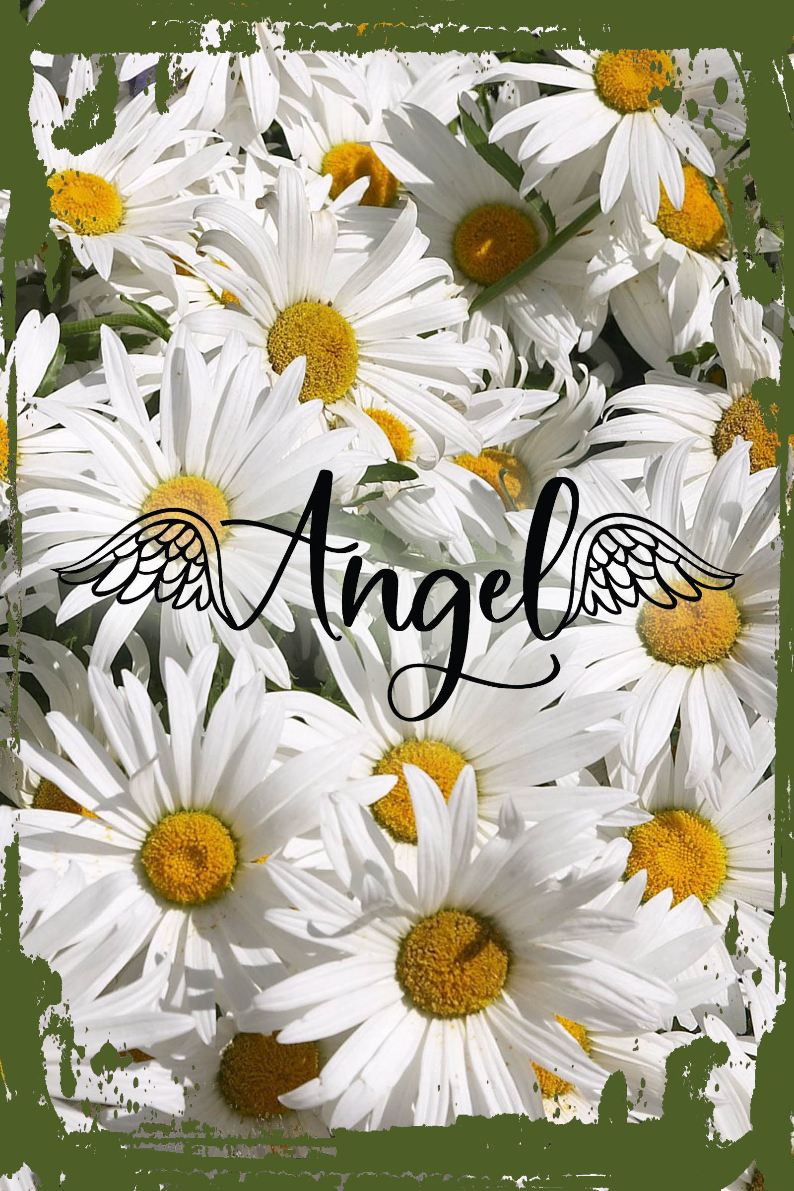Daisy Flower Wall Art Angel cursive angelwings feather protector ...