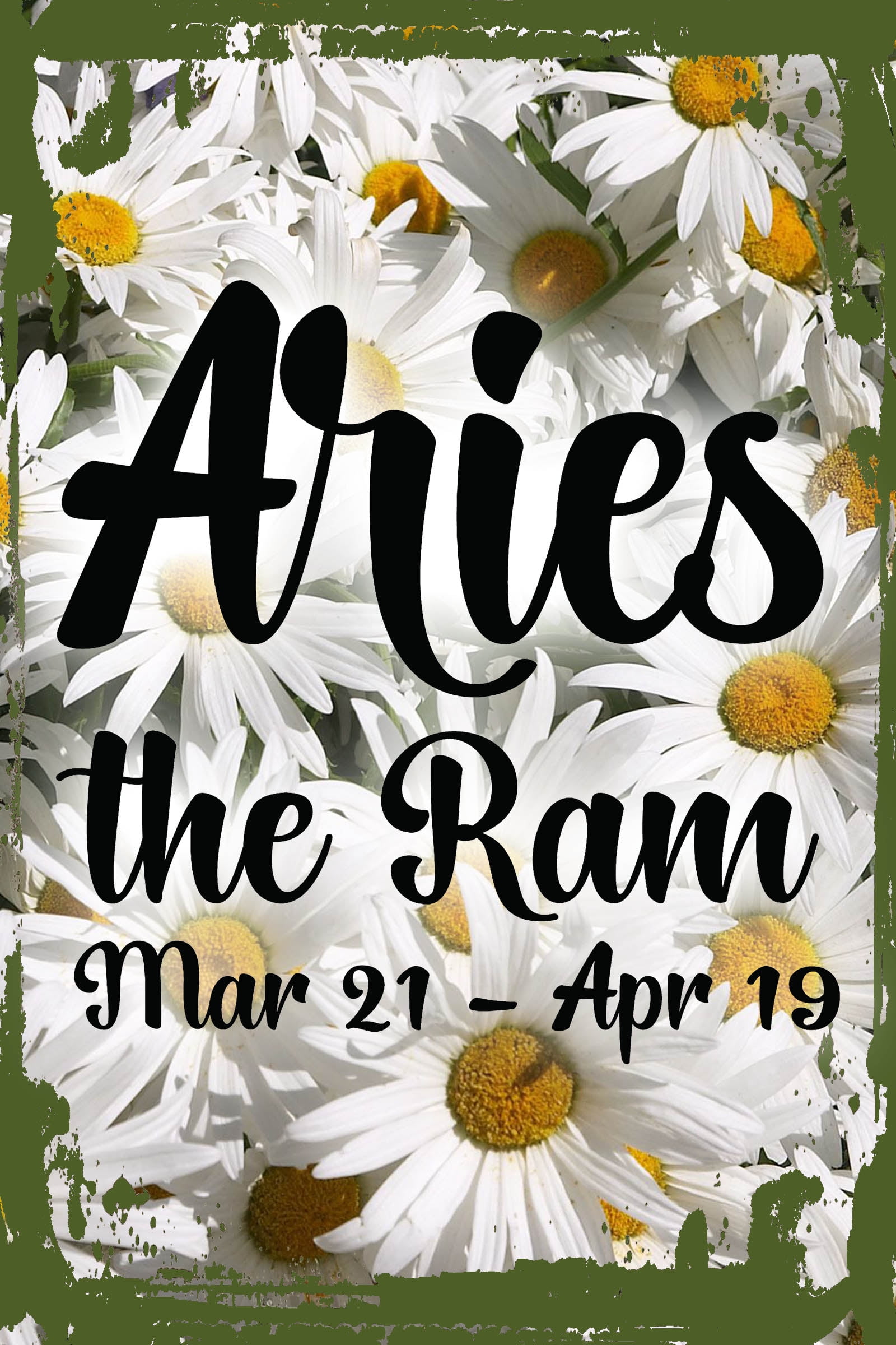 Daisy Flower Wall Art Aries the ram cursive Mar 21-Apr 19 zodiac sign ...