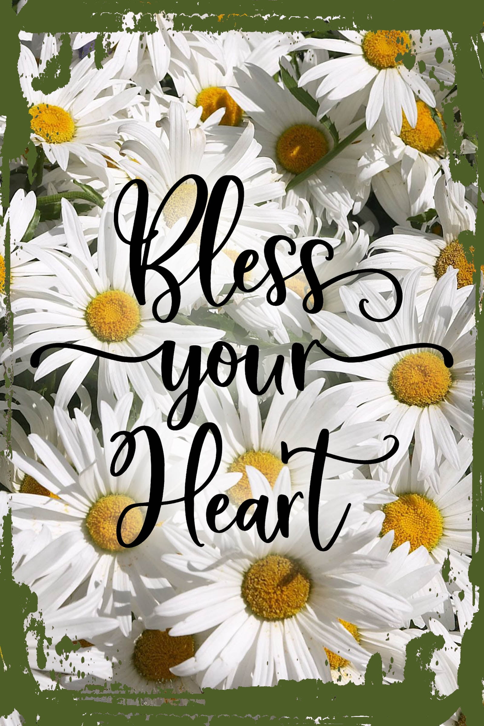 Daisy Flower Wall Art Bless your heart cursive kindness love Hanging ...