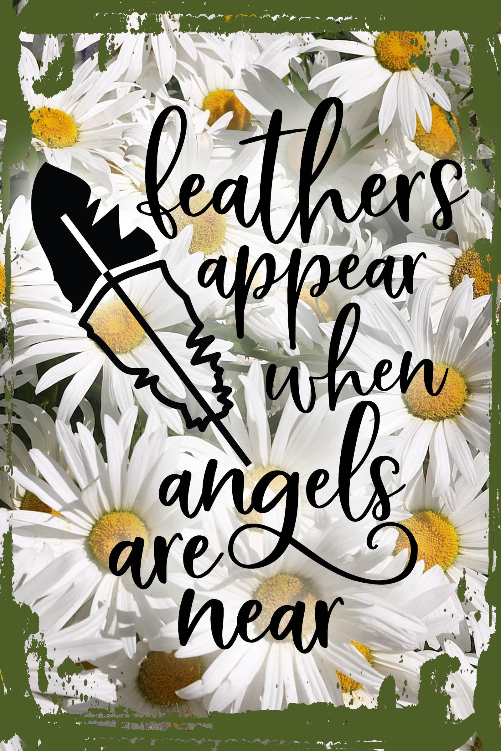 Daisy Flower Wall Art Feathers appear when angels are near cursive ...