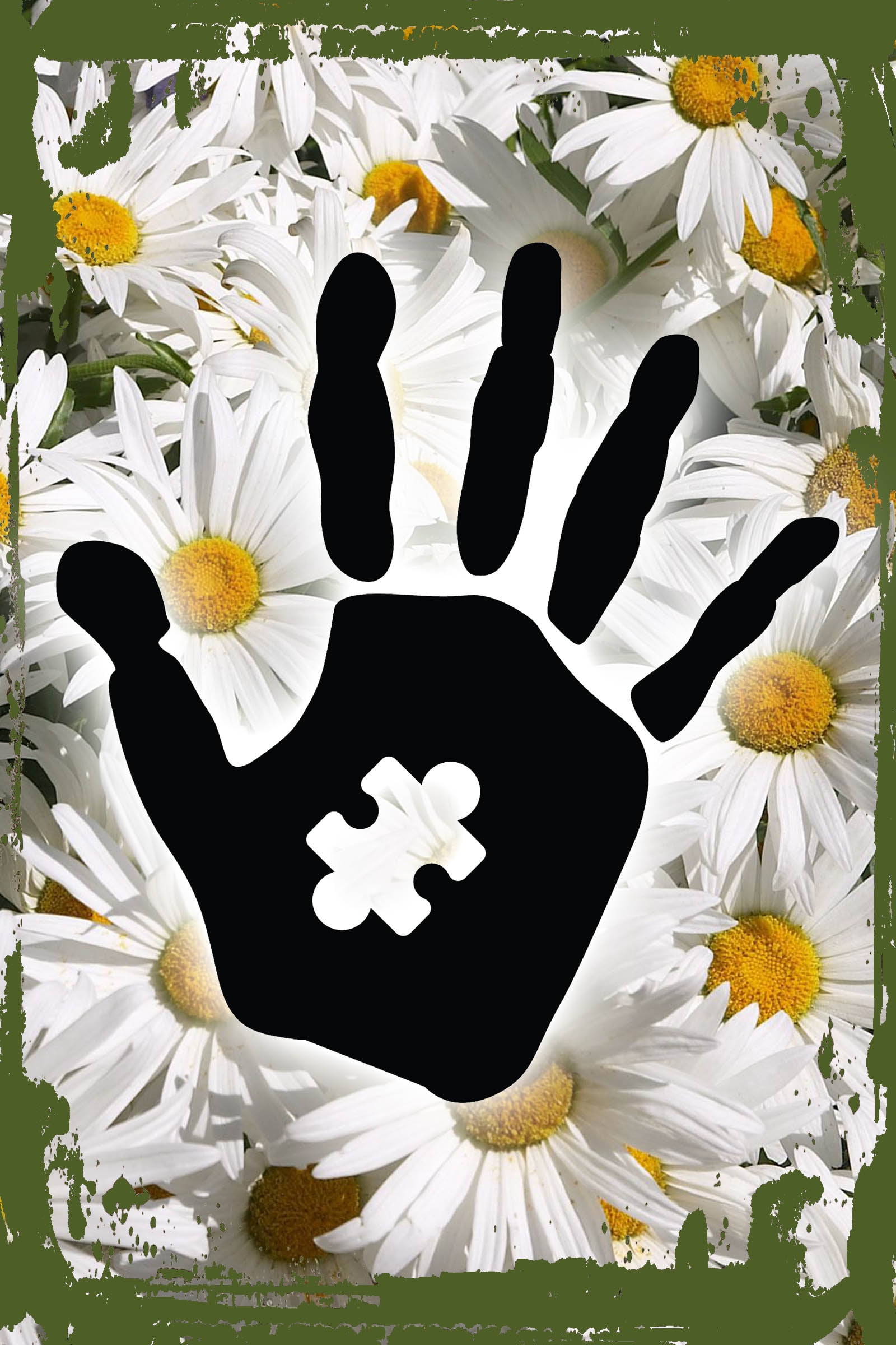 Daisy Flower Wall Art Handprint Puzzle Piece On Palm Autism Awarness ...