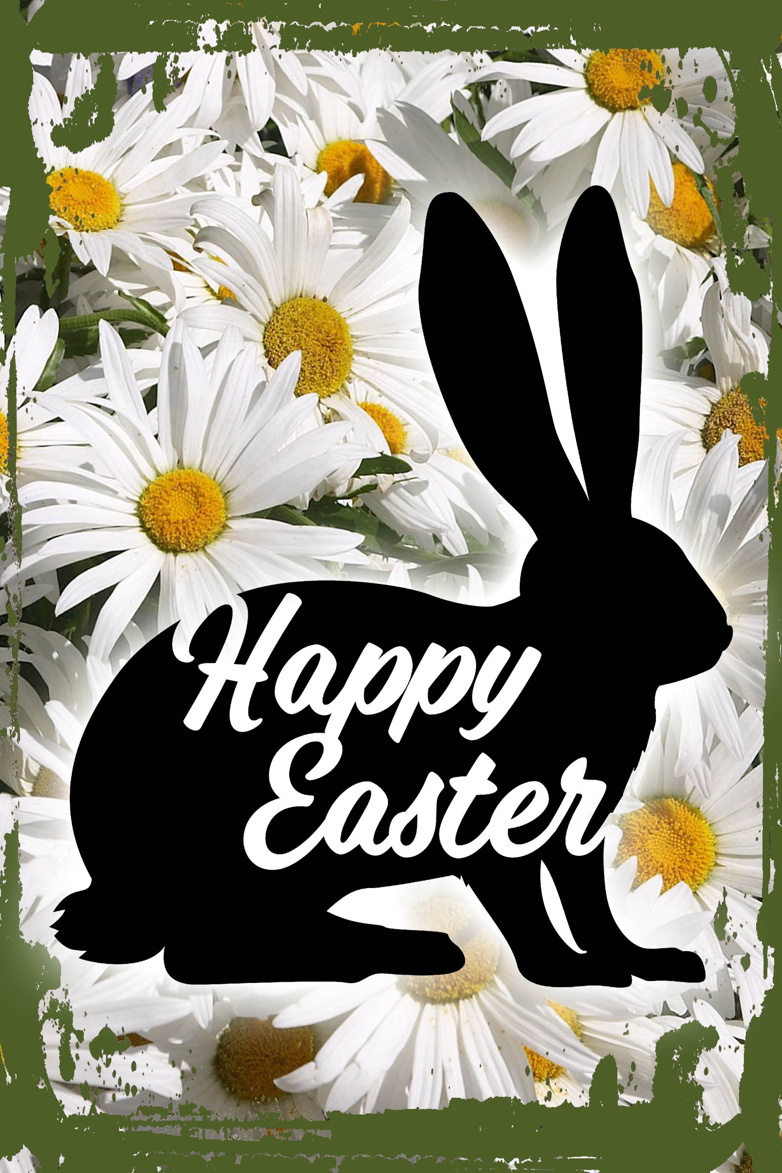 Daisy Flower Wall Art Happy Easter bunny silhouette cursive ...