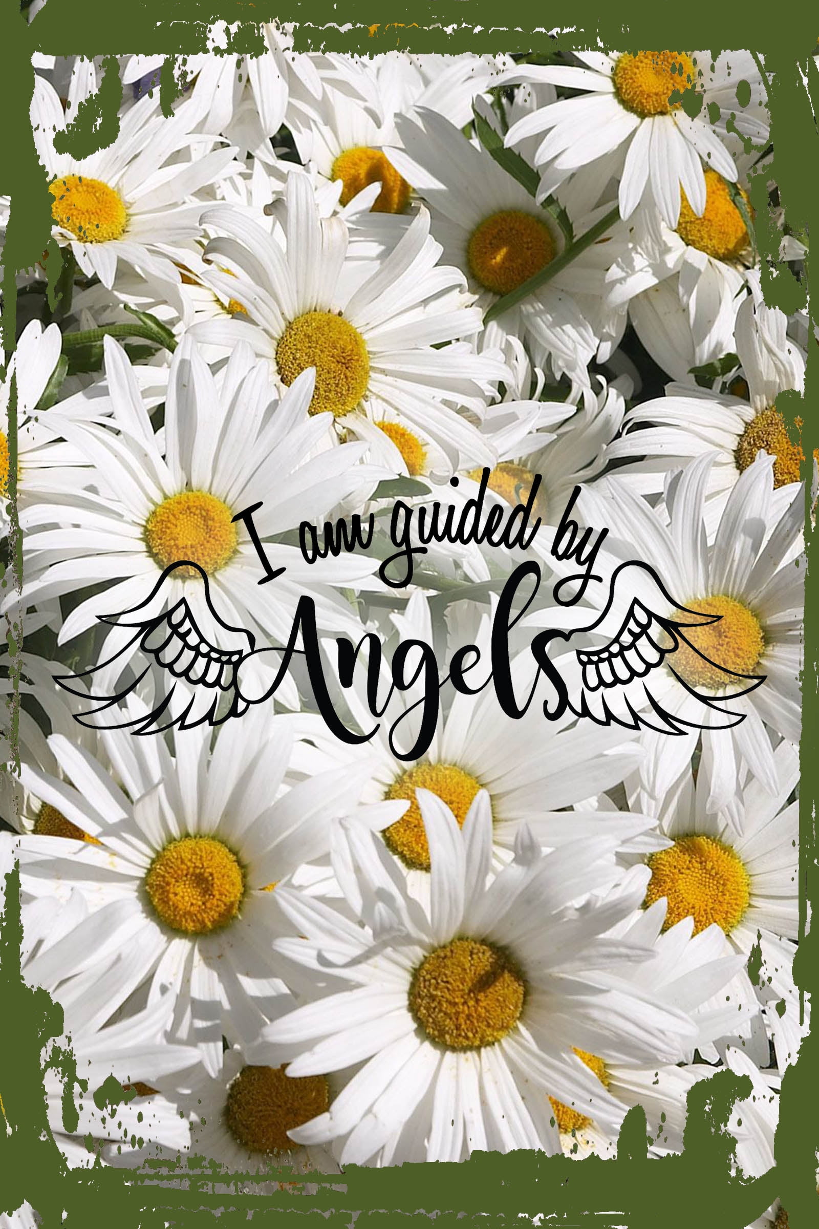 Daisy Flower Wall Art I am guided by angels cursive angelwings guardian protectors Hanging Wall ...
