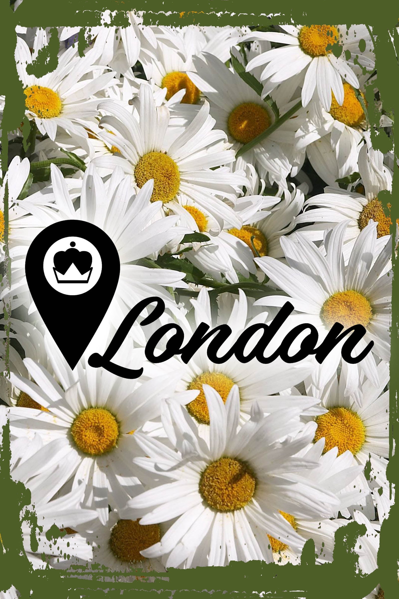 Daisy Flower Wall Art London cursive destination travel home royal ...