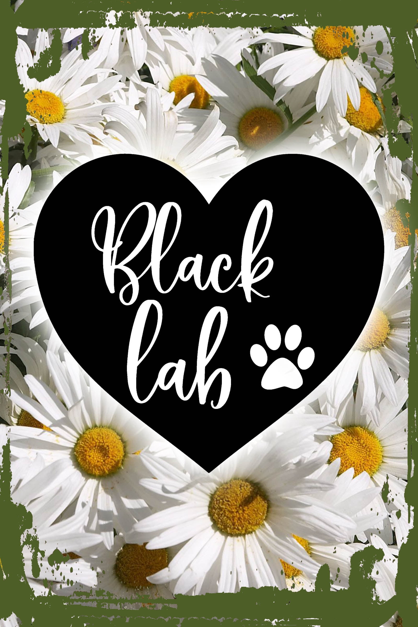 Daisy Flower Wall Art Love black lab cursive heart paw print dogs ...