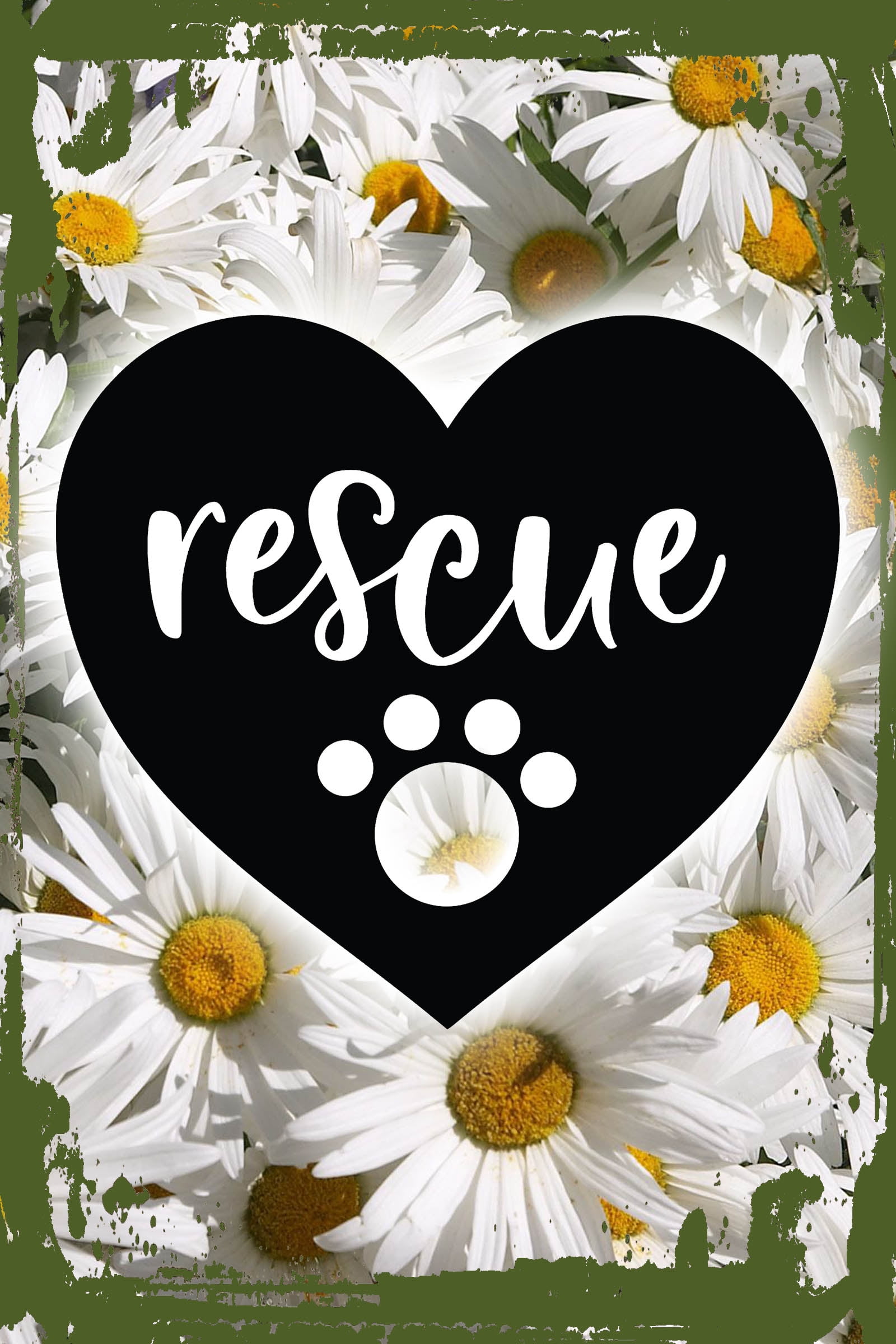 Daisy Flower Wall Art Love rescue cat paw print cursive heart animals ...