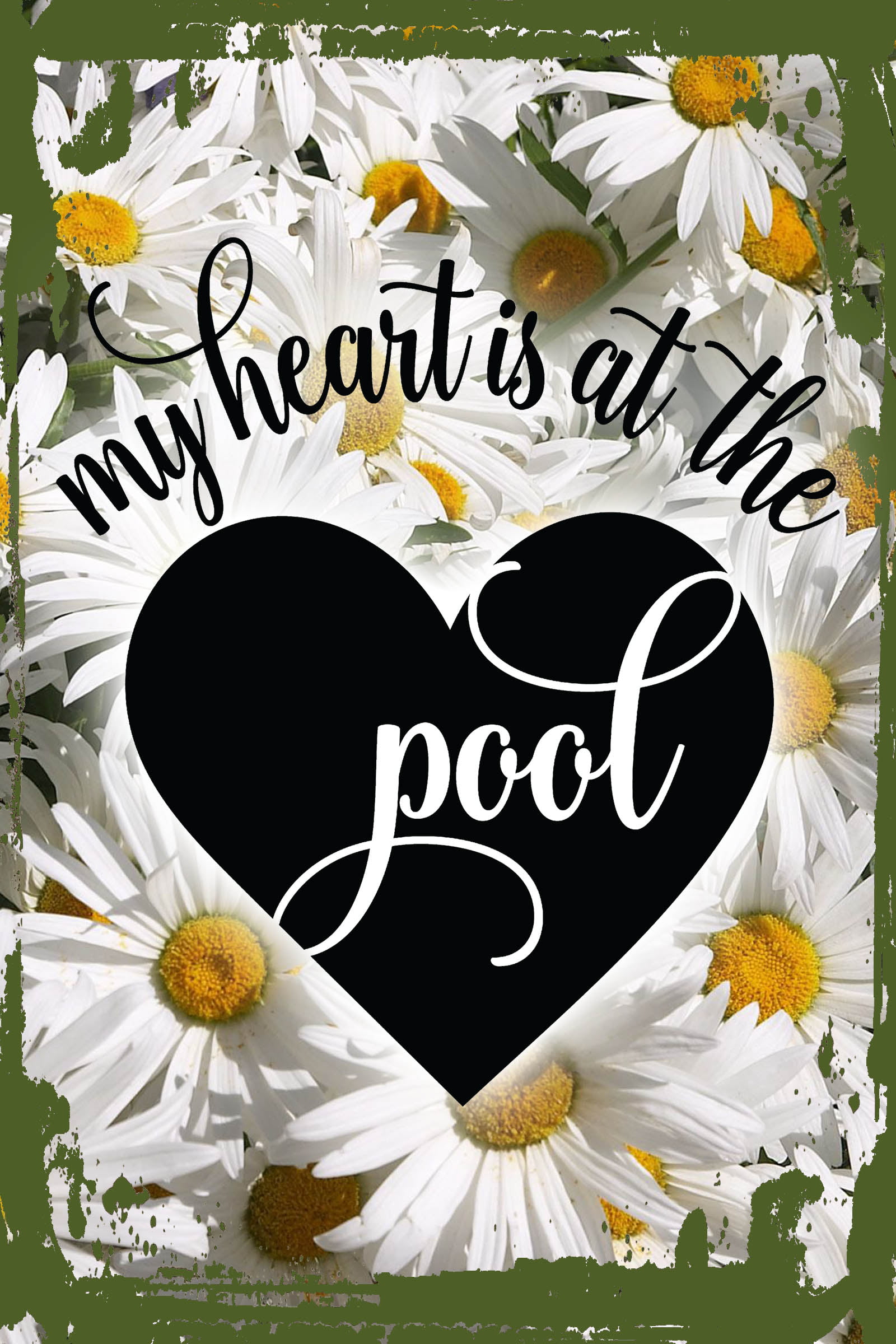 Daisy Flower Wall Art My heart is at the pool love cursive swimmer team ...