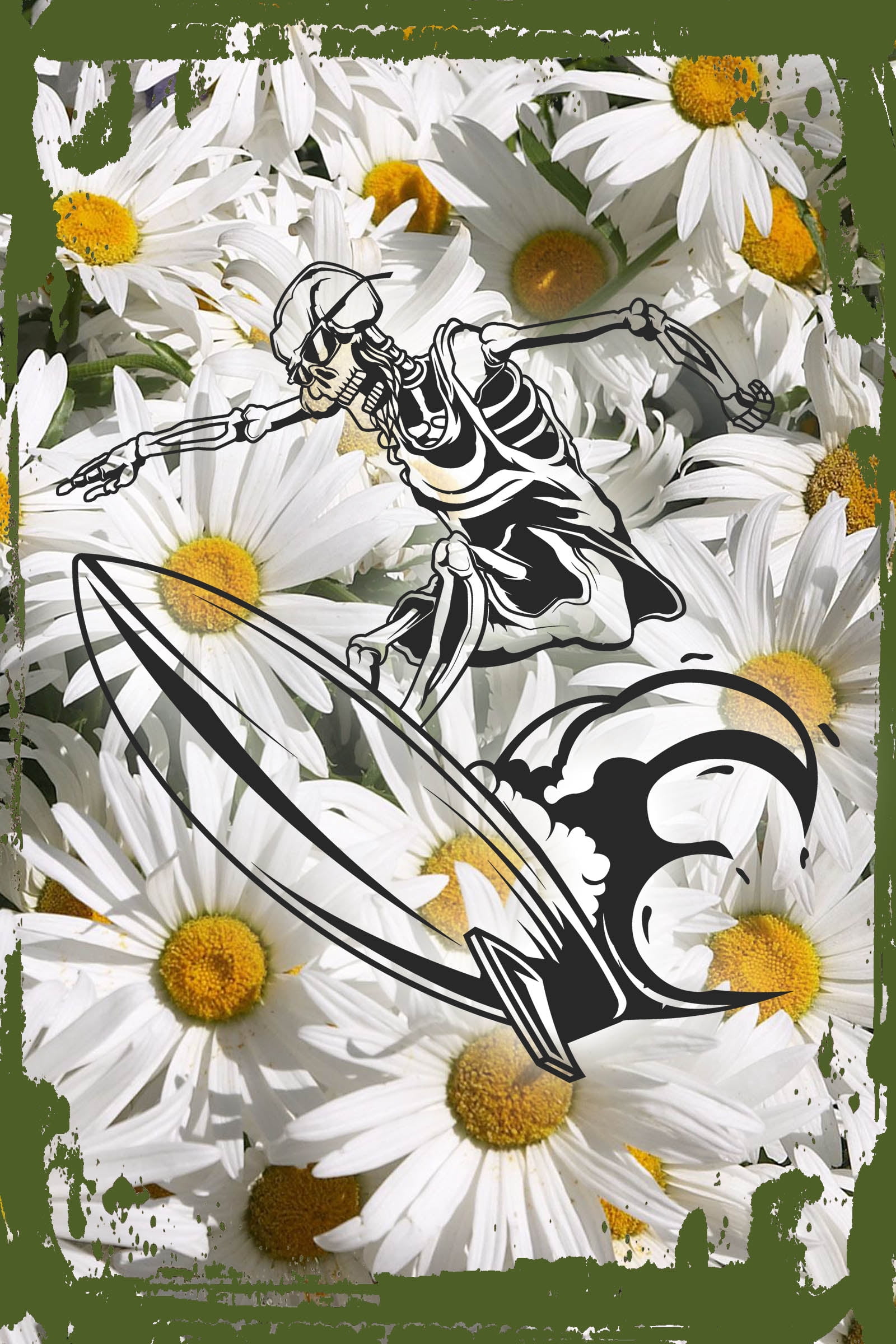 Daisy Flower Wall Art Surfer Skeleton Ocean Surf board Water Beach Bum ...