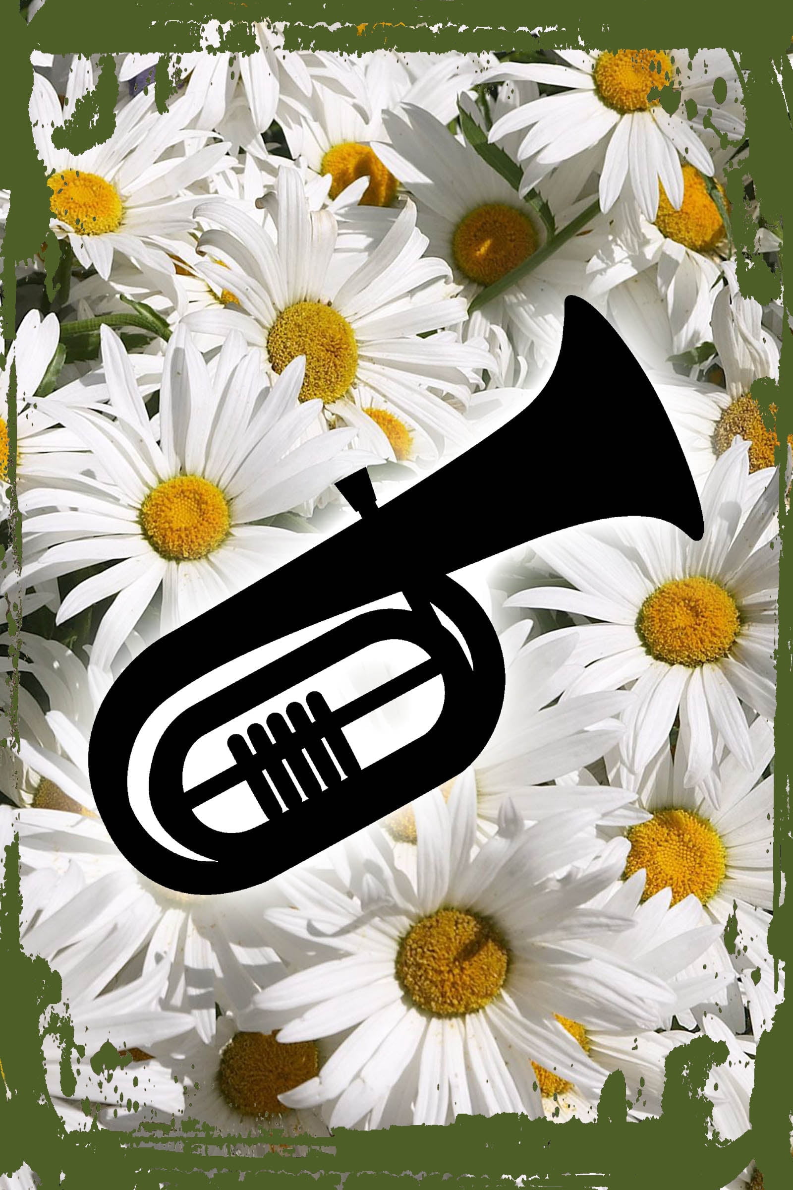 Daisy Flower Wall Art Tuba silhouette music band instrument play notes ...
