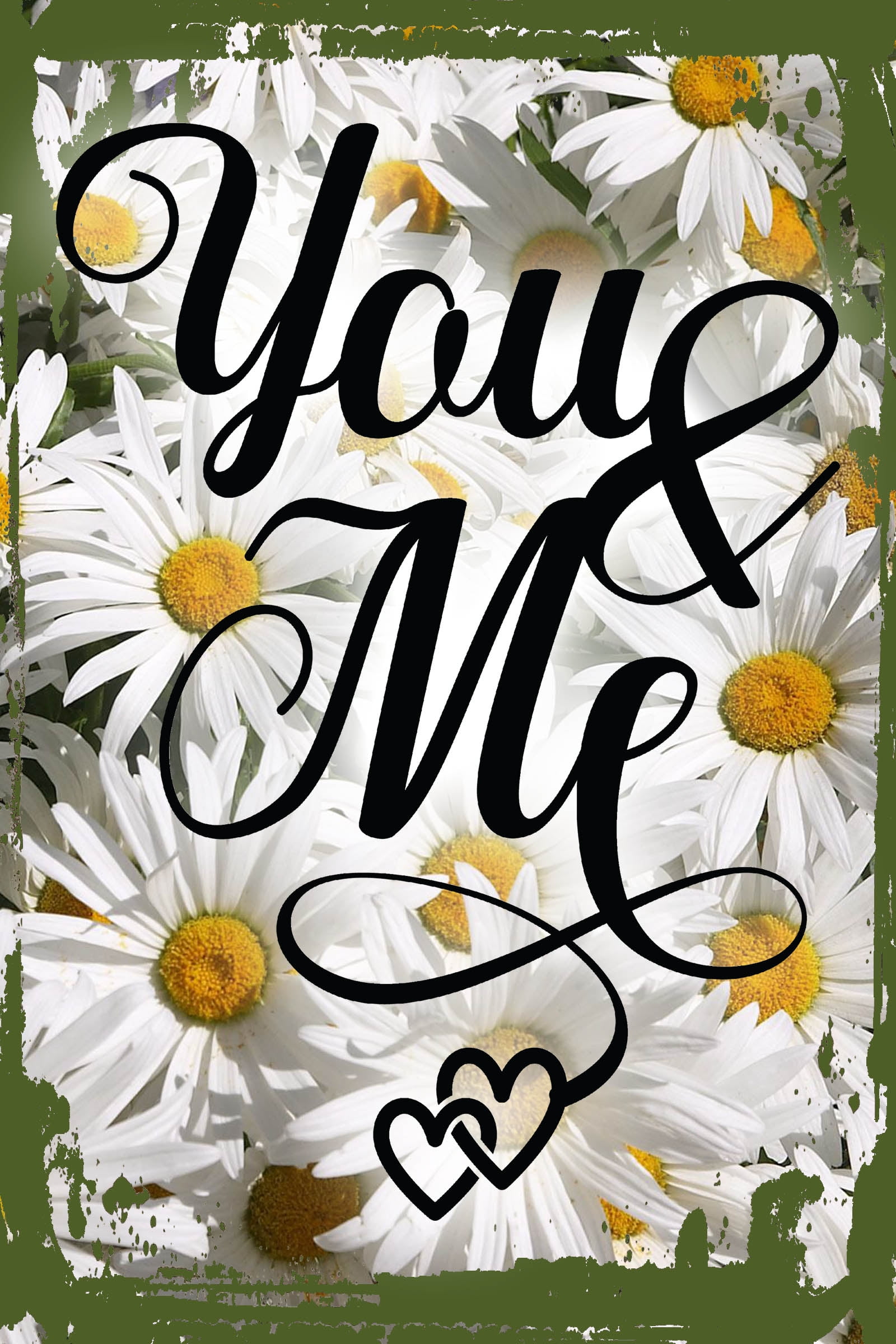 Daisy Flower Wall Art You and me love hearts cursive marriage couple ...