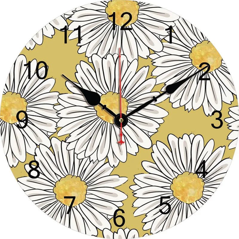 Daisy Flower Wall Clock Round Silent Clocks Wall Mounted Carfts Art ...