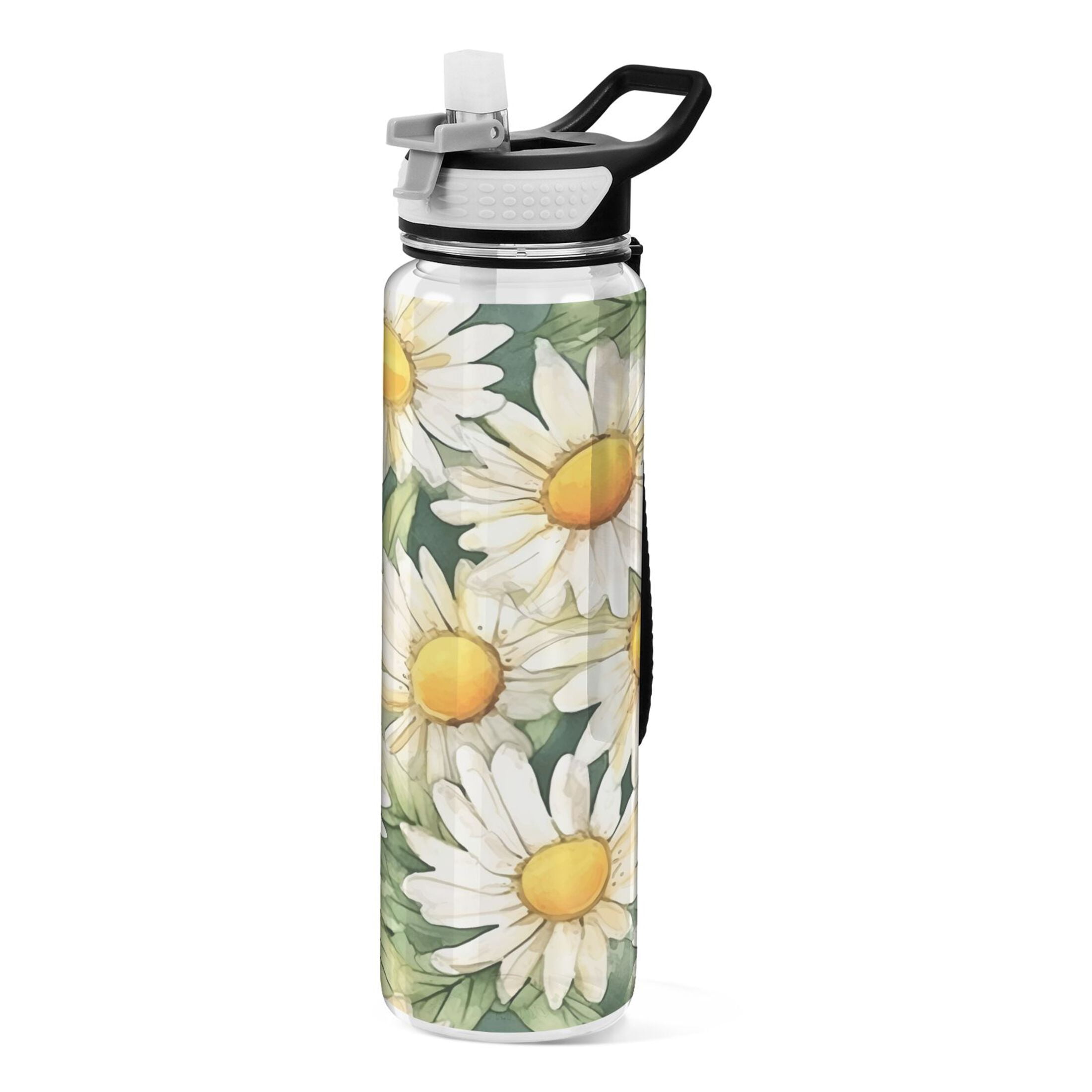 Daisy Flower Watercolor 32oz Water Bottles with Straw Tritan Leakproof ...